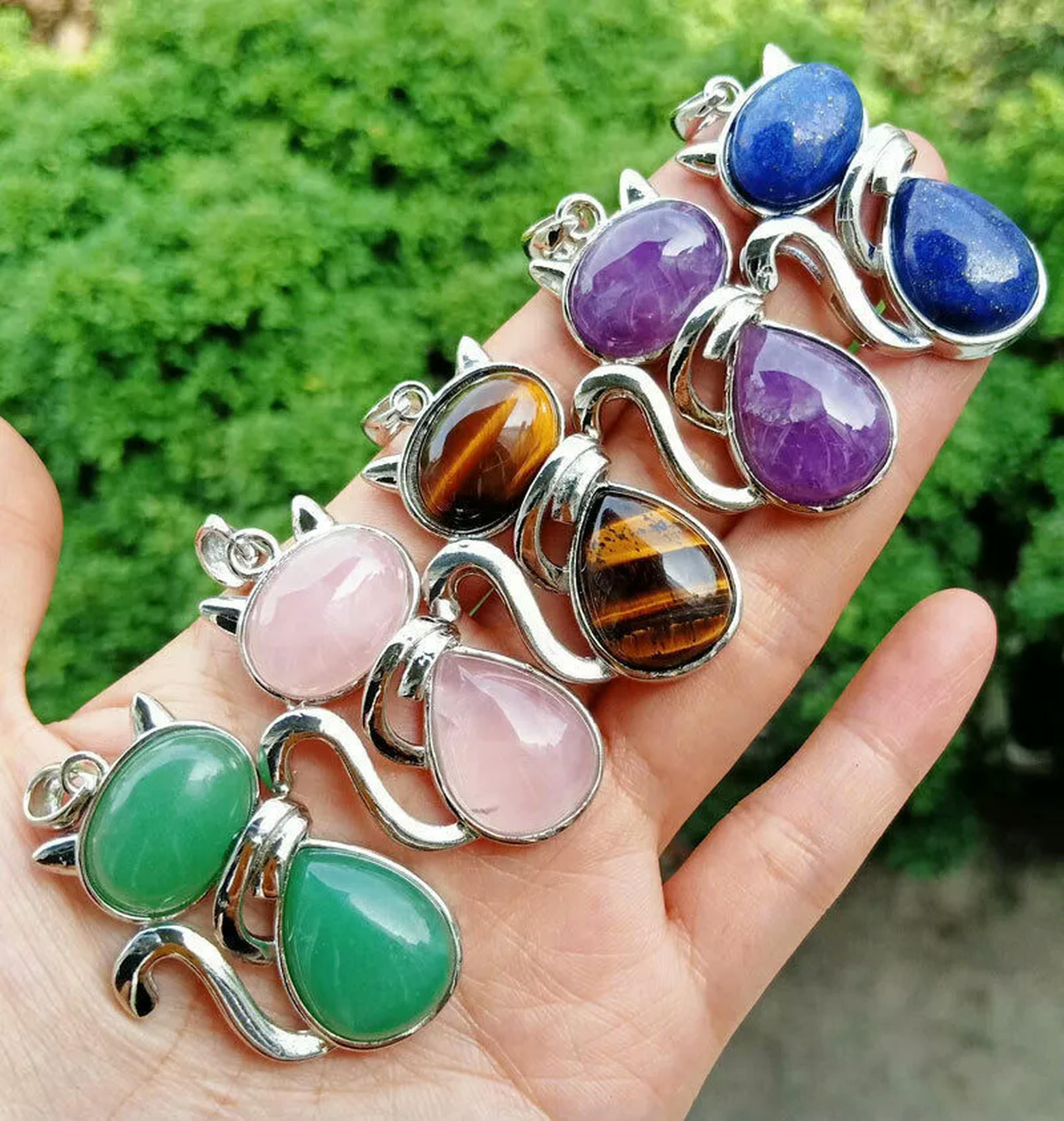 K-KED 5pcs Amethyst Vary stone Kitty Cat Healing Pendants Chakra Reiki ...