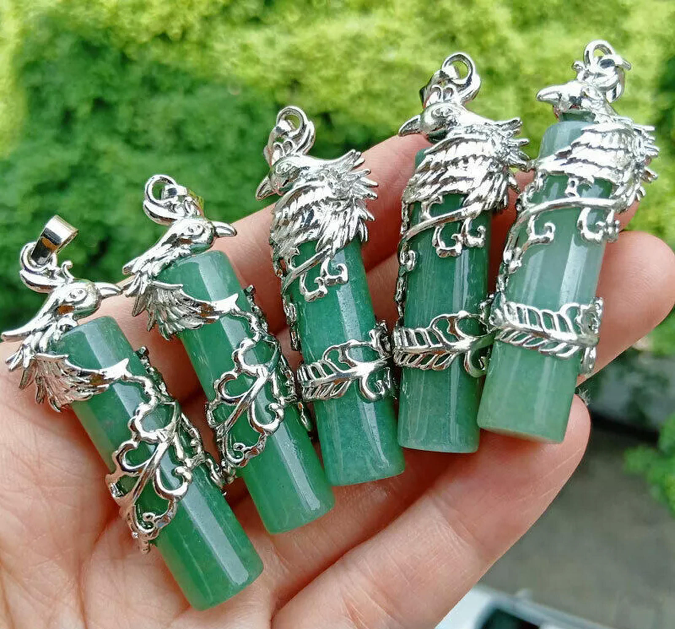 K-KED 5pcs Aventurine stone Phoenix Pendants Chakra Reiki Healing ...
