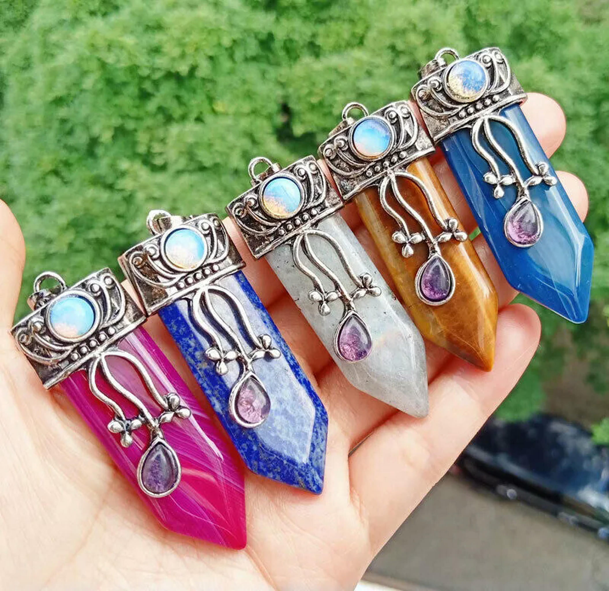 K-KED 5pcs Labradorite Vary Stone Sword Pendants Prism Chakra Reiki ...