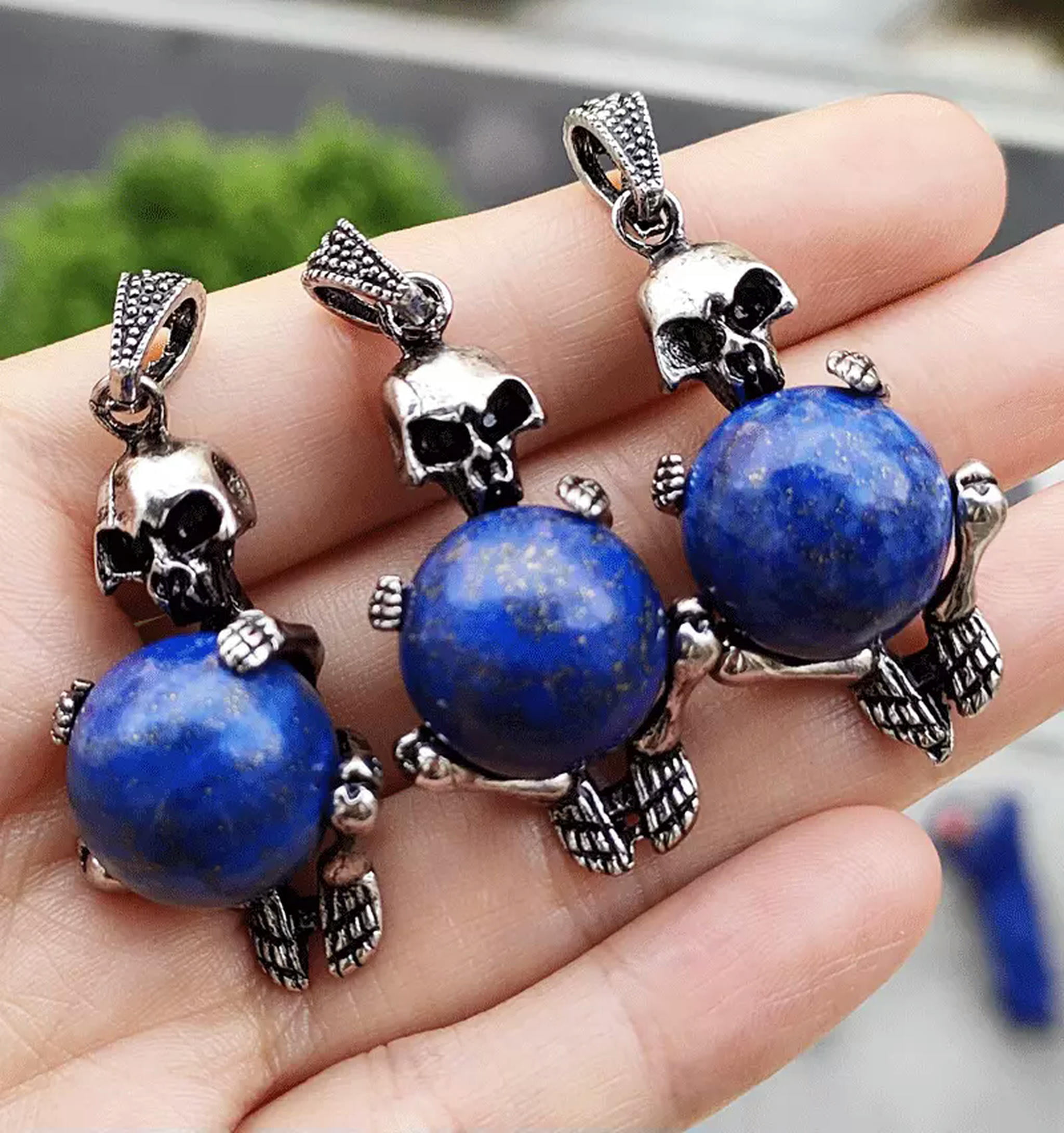 K-KED 5pcs Lapis Lazuli Gems Skull Pendants Magic Charak Reiki Healing ...