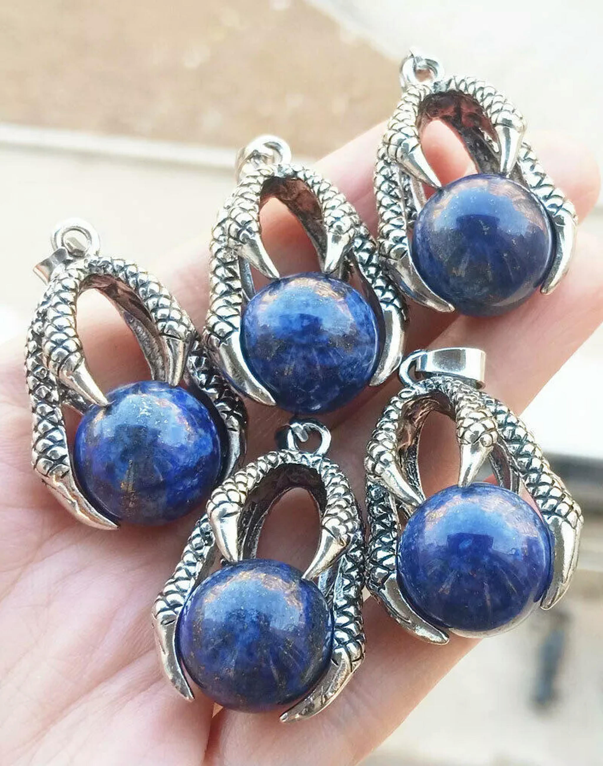 K-KED 5pcs Lapis Lazuli Gems stone Dragon Claw Pendants Chakra Reiki ...