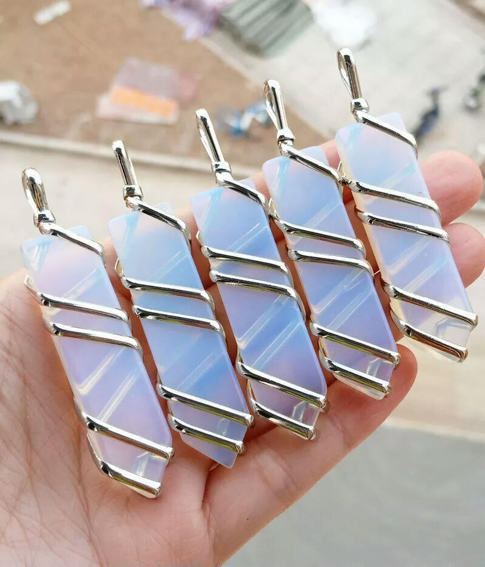 K-KED 5pcs Opal Gems stone Healing Pendants Chakra Reiki Healing Amulet ...