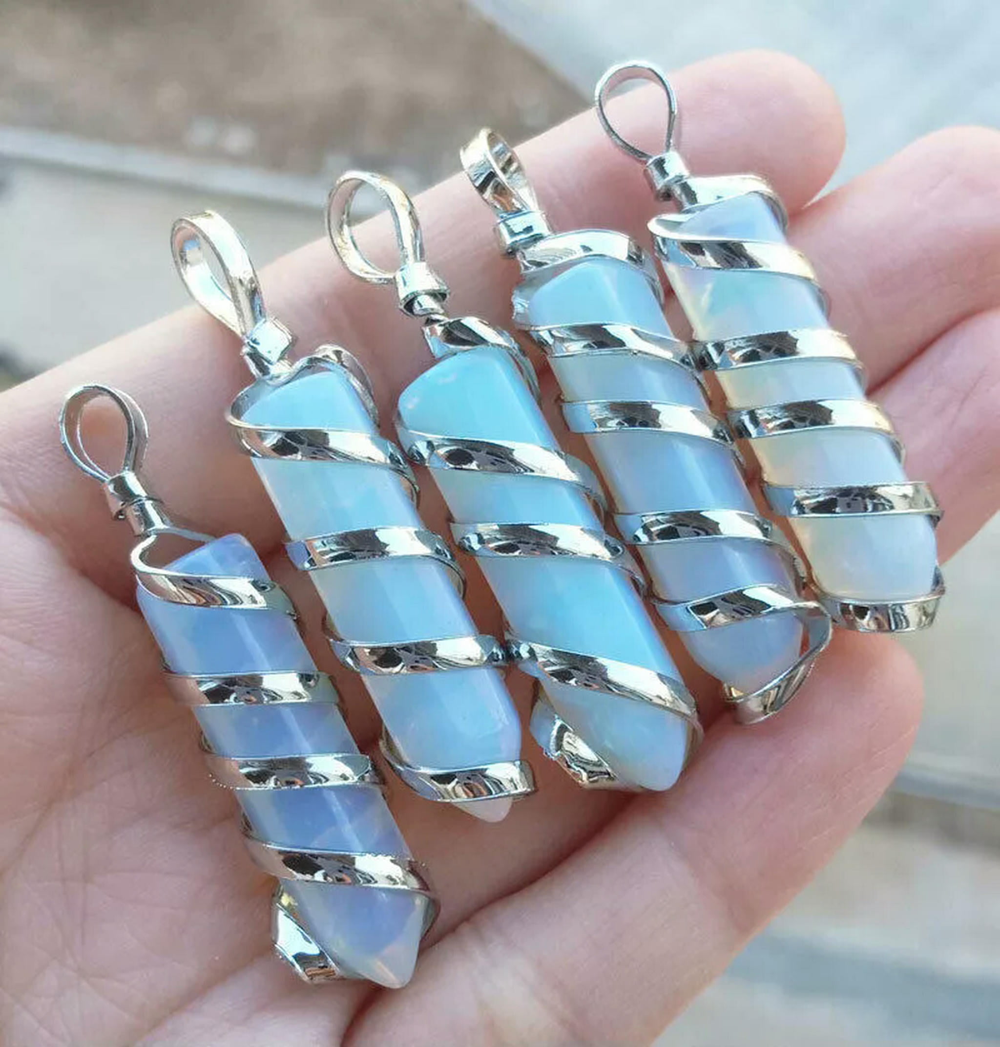 K-KED 5pcs Opal Gems stone Healing Pendants Chakra Reiki Healing Amulet ...