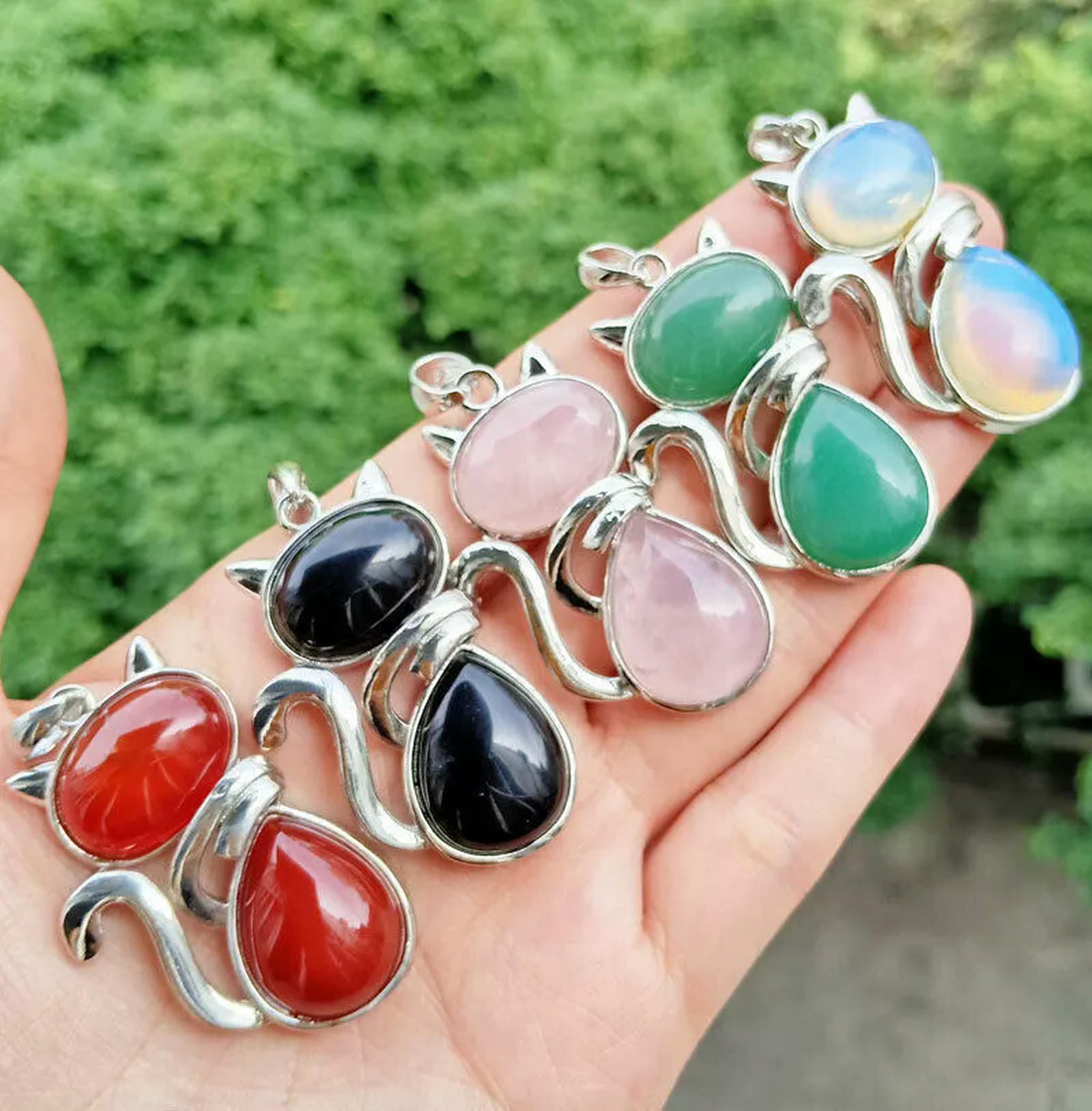 K-KED 5pcs Opal Vary stone Kitty Cat Healing Pendants Chakra Reiki ...