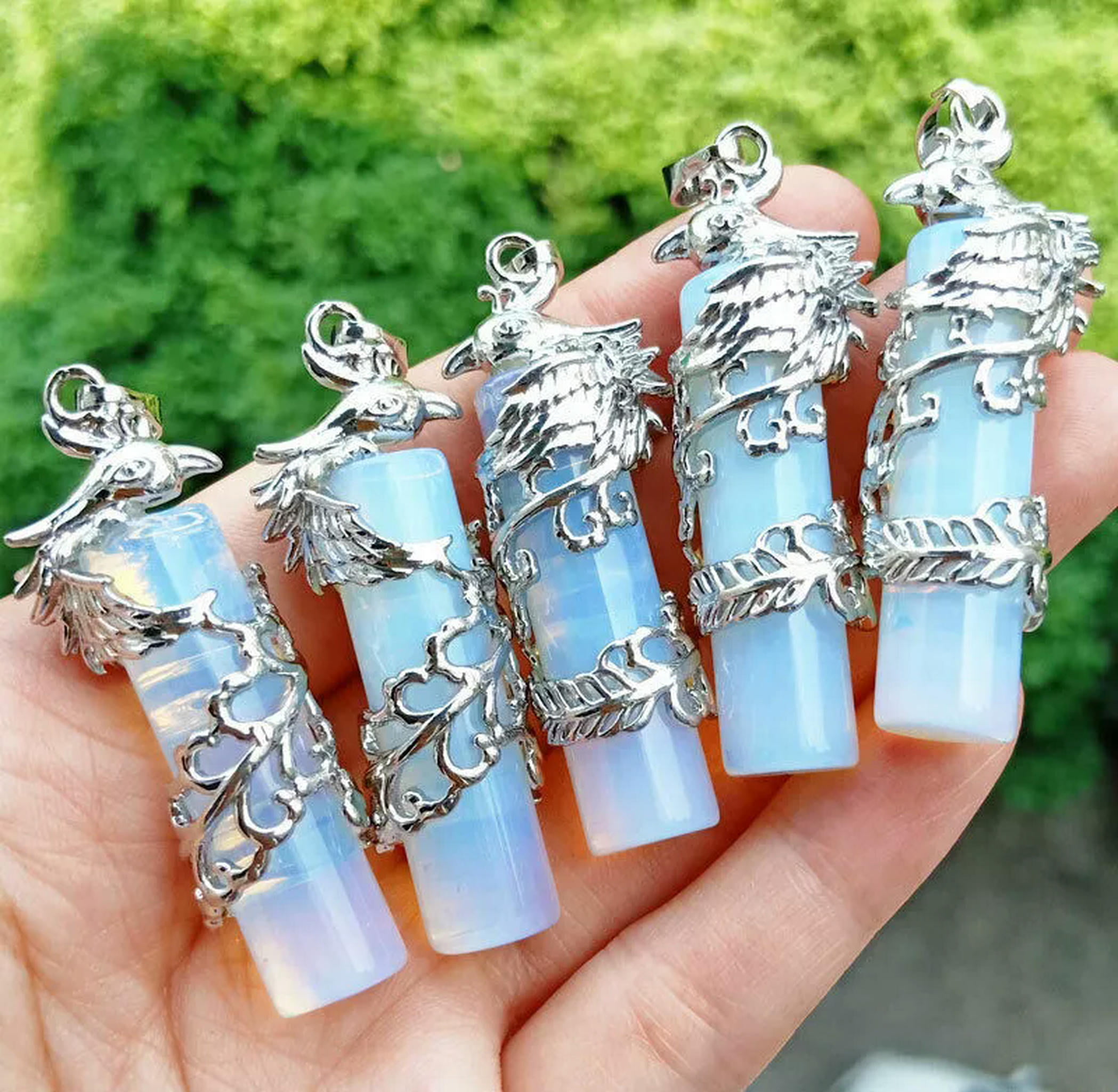 K-KED 5pcs Opal stone Phoenix Pendants Chakra Reiki Healing Amulet ...