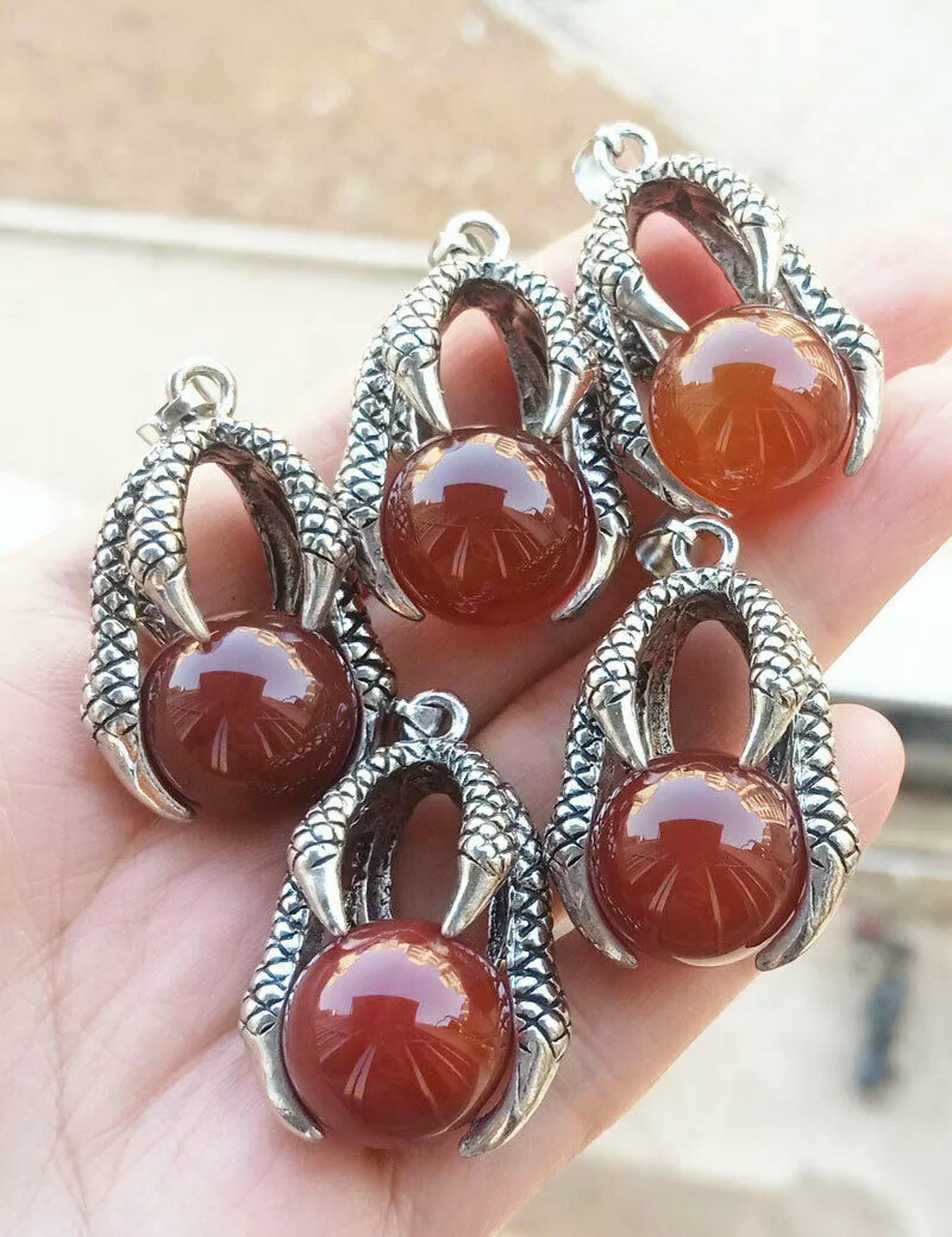 K-KED 5pcs Red Agate Gems stone Dragon Claw Pendants Chakra Reiki ...
