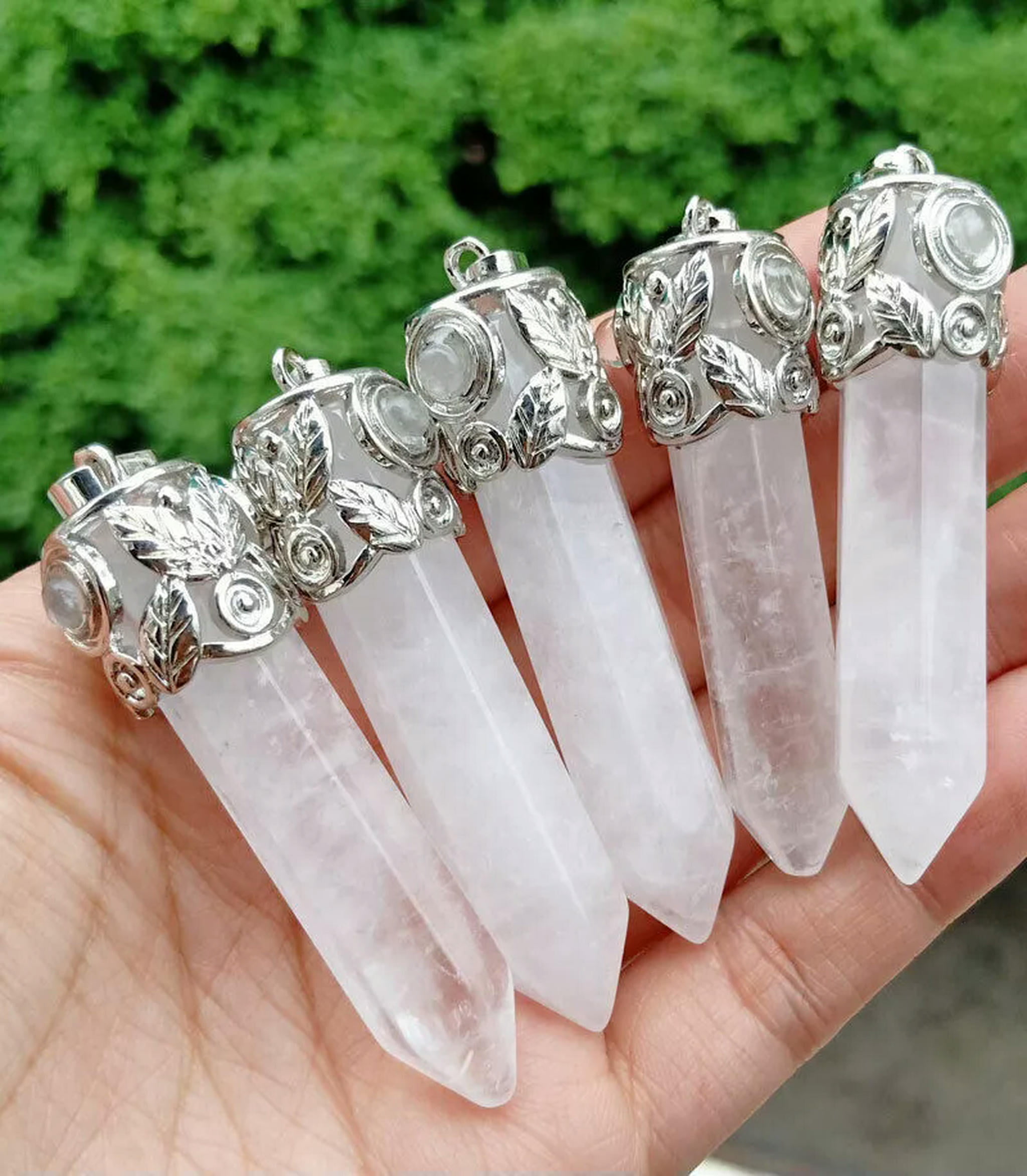 K-KED 5pcs Rock Quartz Stone Pendants Hexagon point Energy Reiki ...
