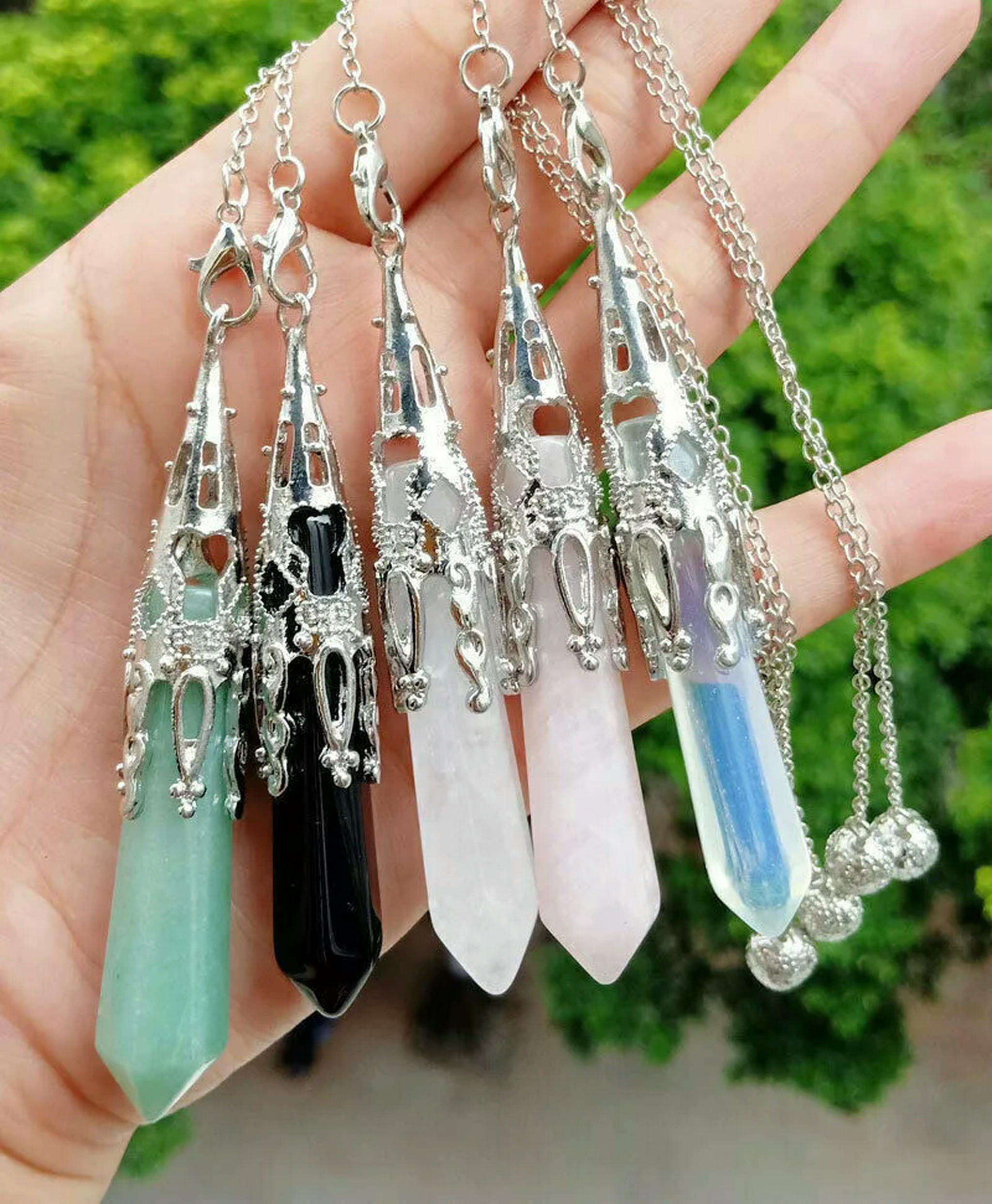 K-KED 5pcs Rock Quartz Vary Stone Magic Pendulum Pendants Tower Chakra ...