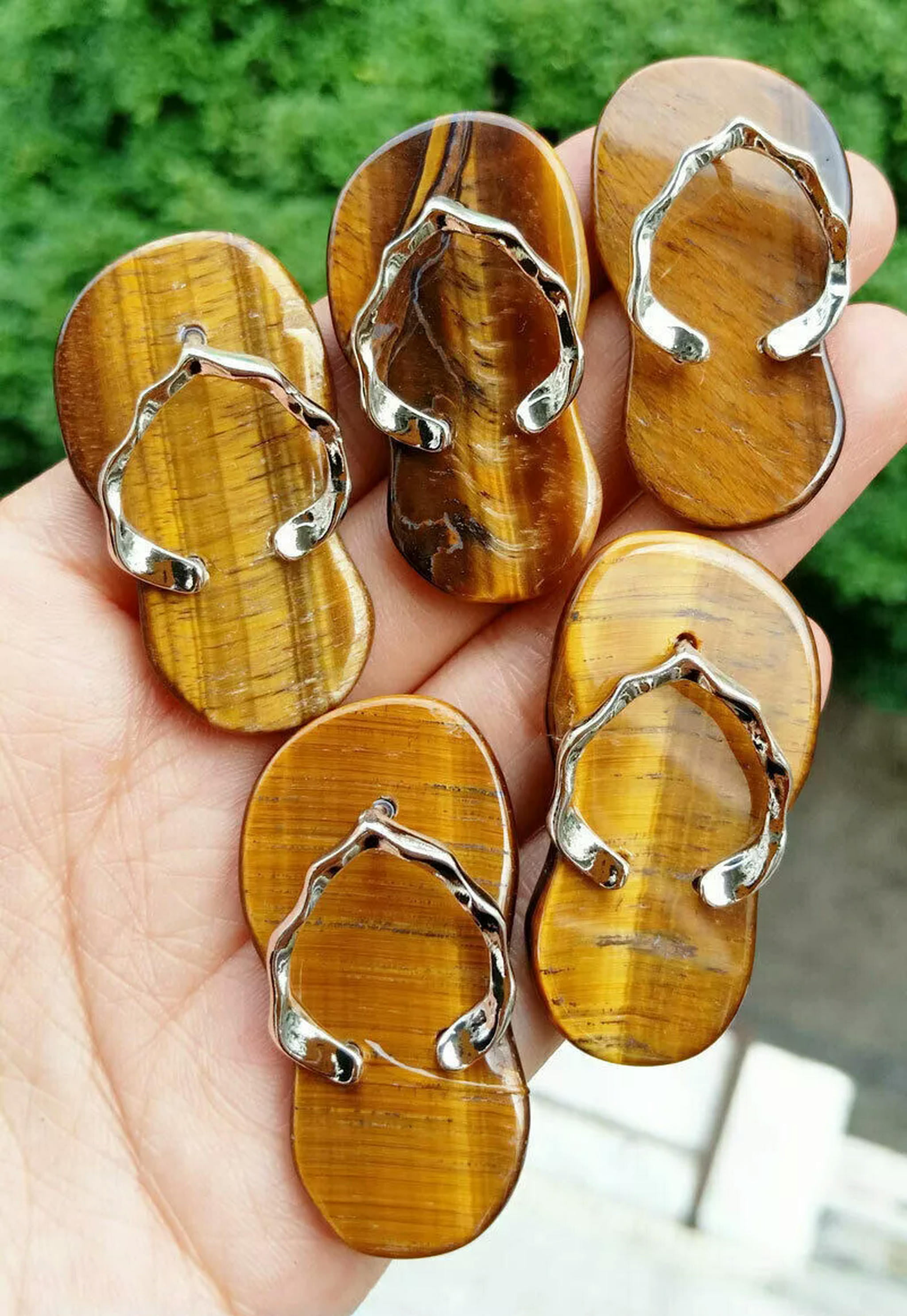 K-KED 5pcs Tiger Eye Vary stone Flip-flop Pendants Chakra Reiki Healing ...