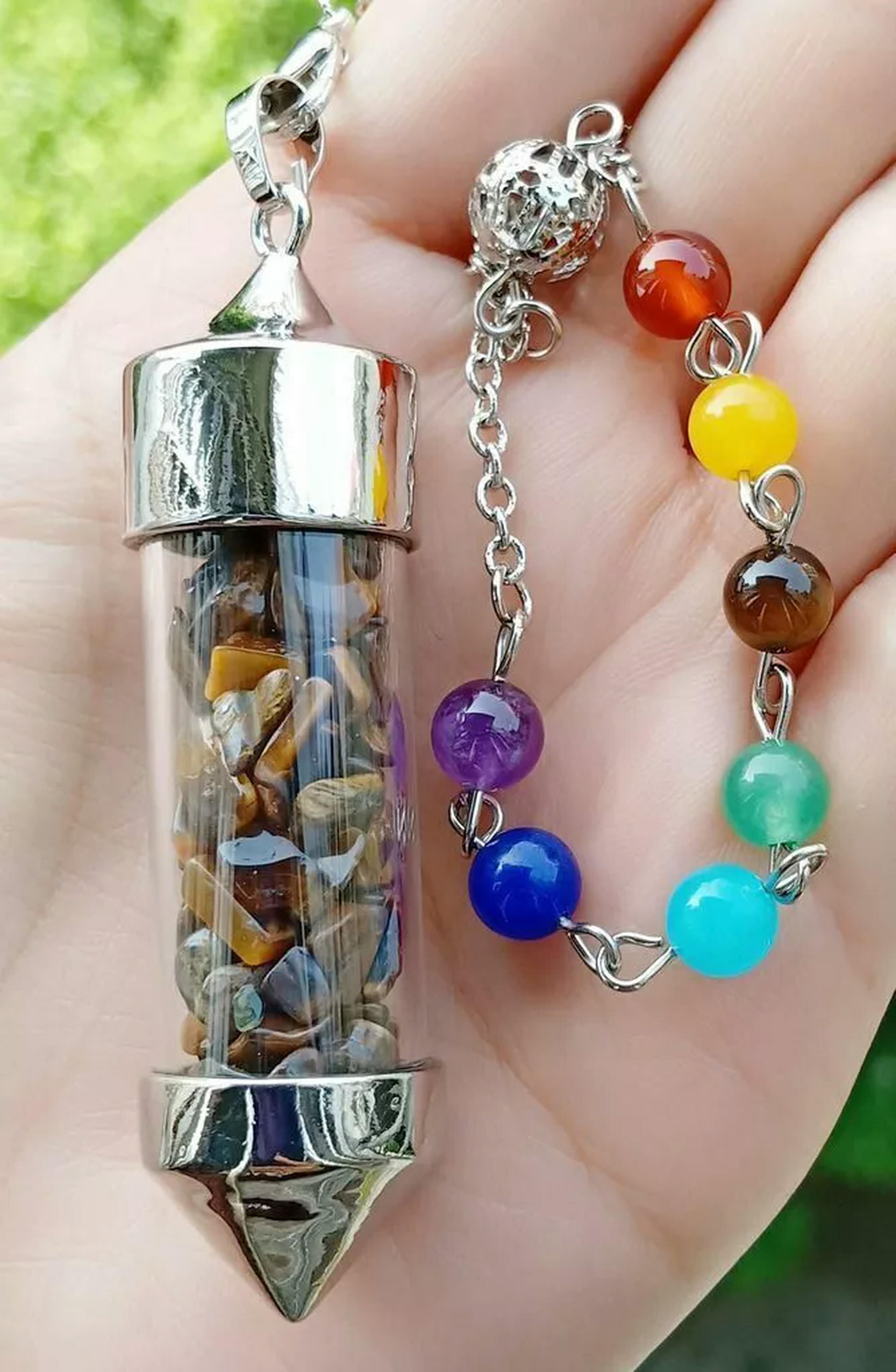 K-KED 5pcs Tiger eye Bottle Chakra Pendulum Prism Magic Wand Energy ...