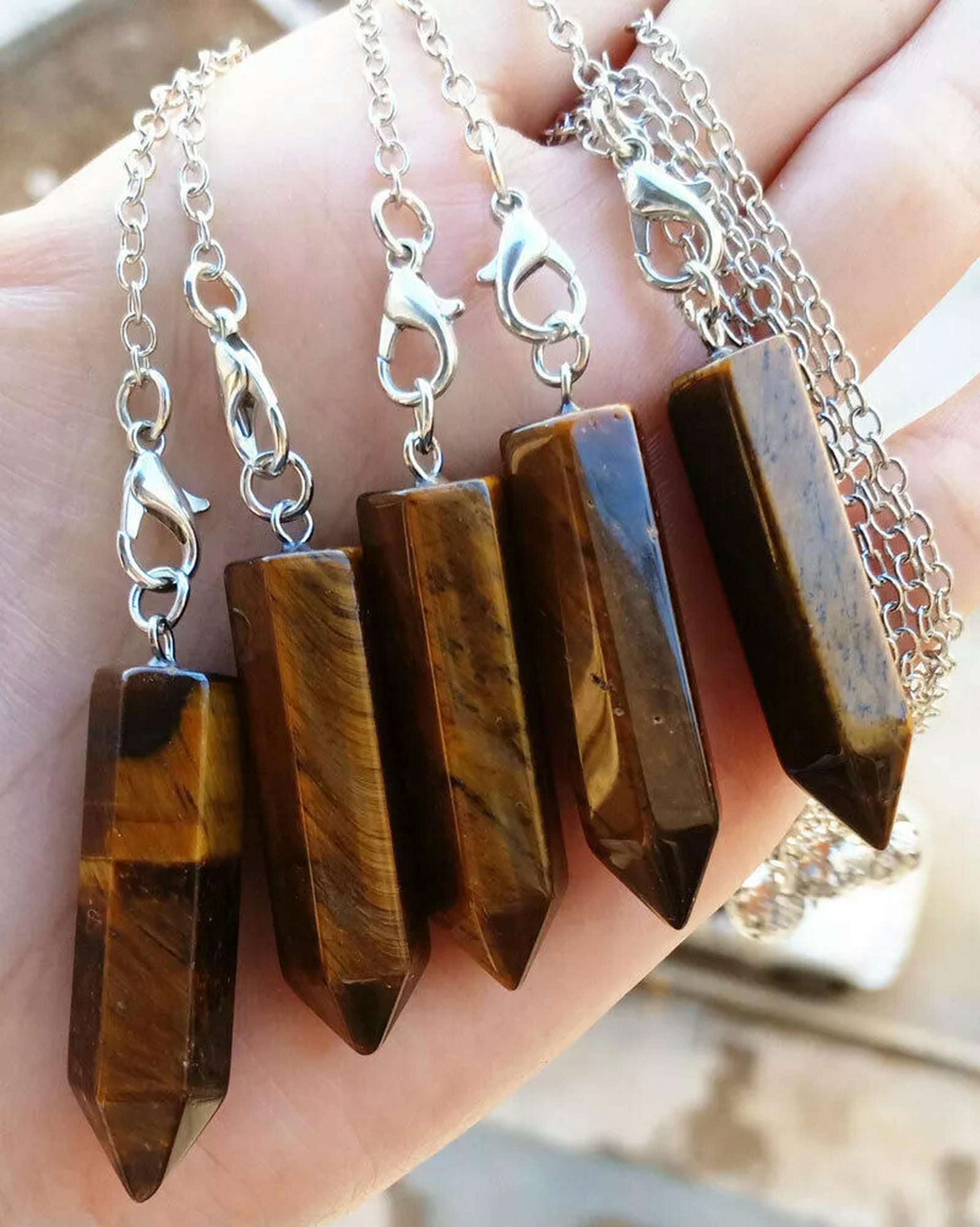 K-KED 5pcs Tiger eye Gems stone Pendulum Pendants Chakra Reiki Healing ...