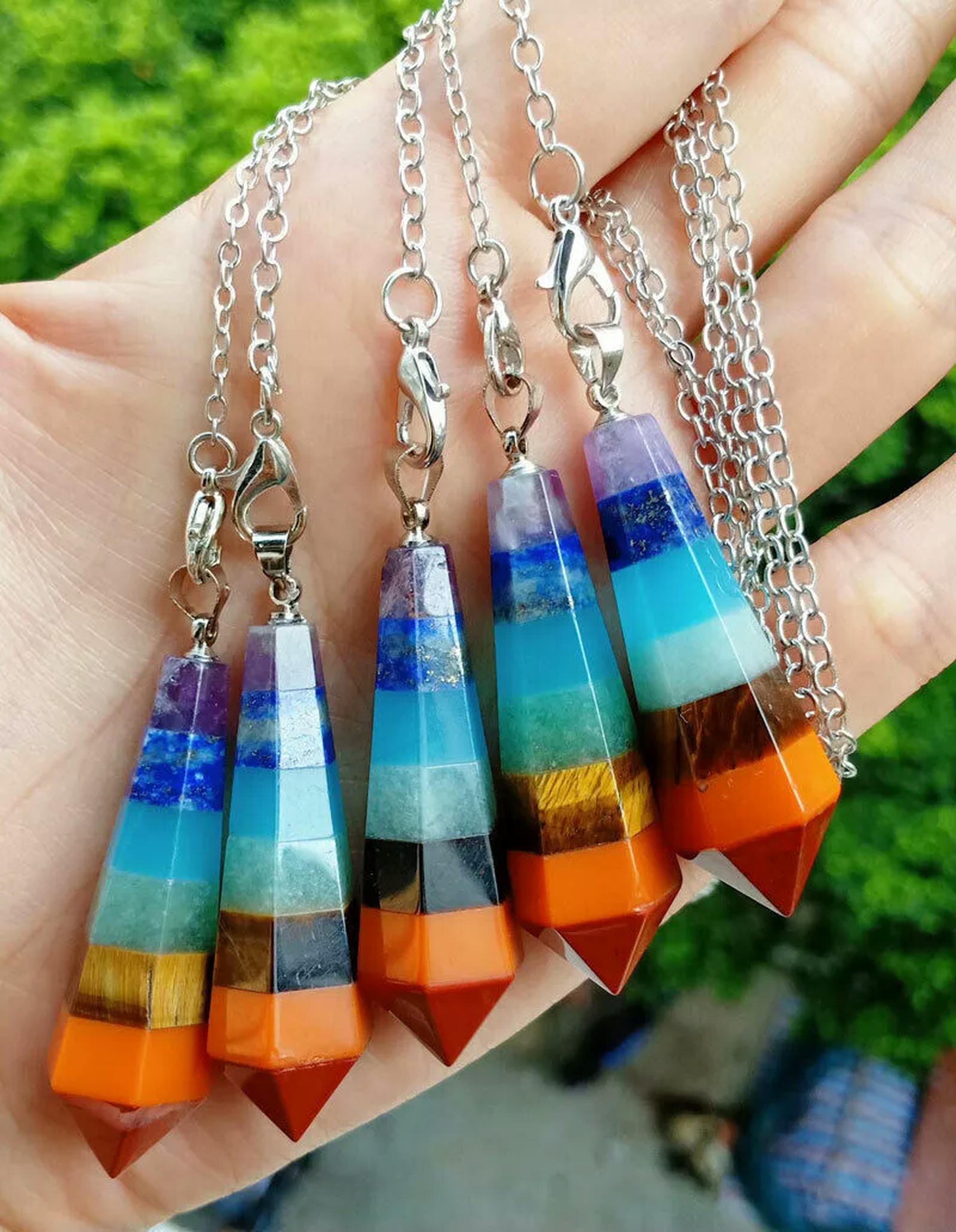 K-KED 5pcs Yoga 7 Chakra Stone Pendulum Pendants Diviner Reiki Healing ...
