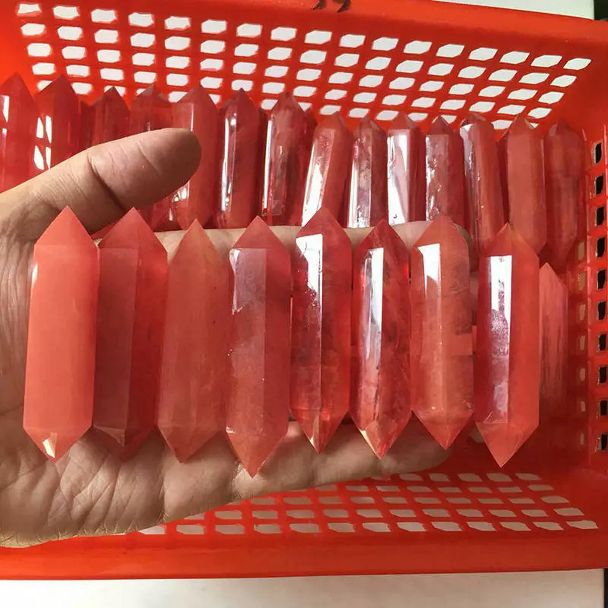 K-KED 6-7cm Natural Red Smelting Quartz Crystal Point Wand Obelisk ...