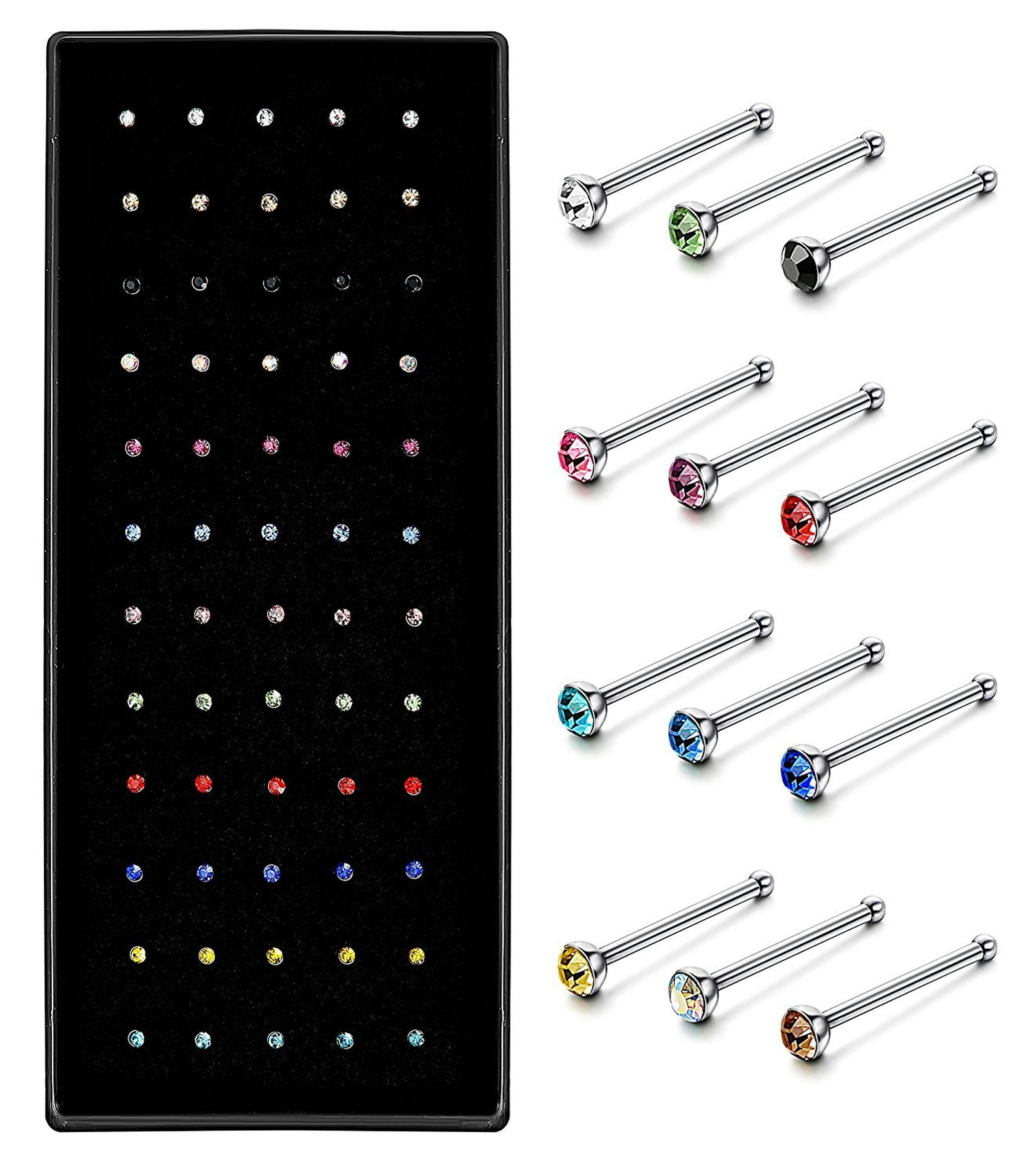 K-KED 60 Diamond Inlaid 1.8Mm Nose Nails False Nose Rings Puncture Nose ...
