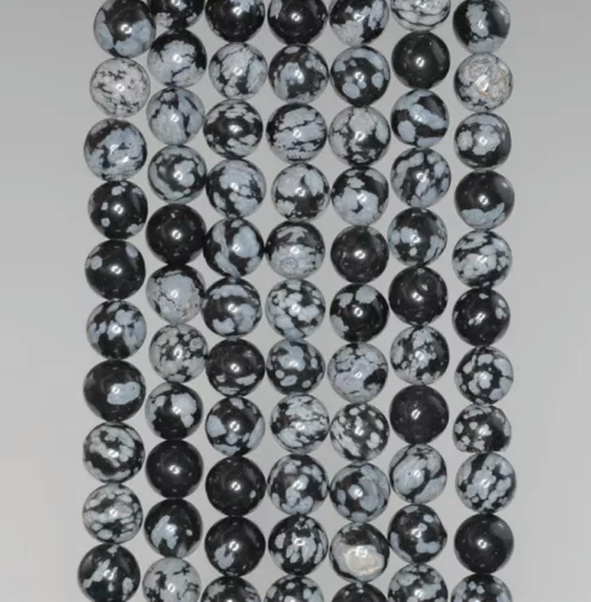 K-KED 6MM CRISTOBALITE SNOWFLAKE OBSIDIAN GEMSTONE BLACK WHITE ROUND ...