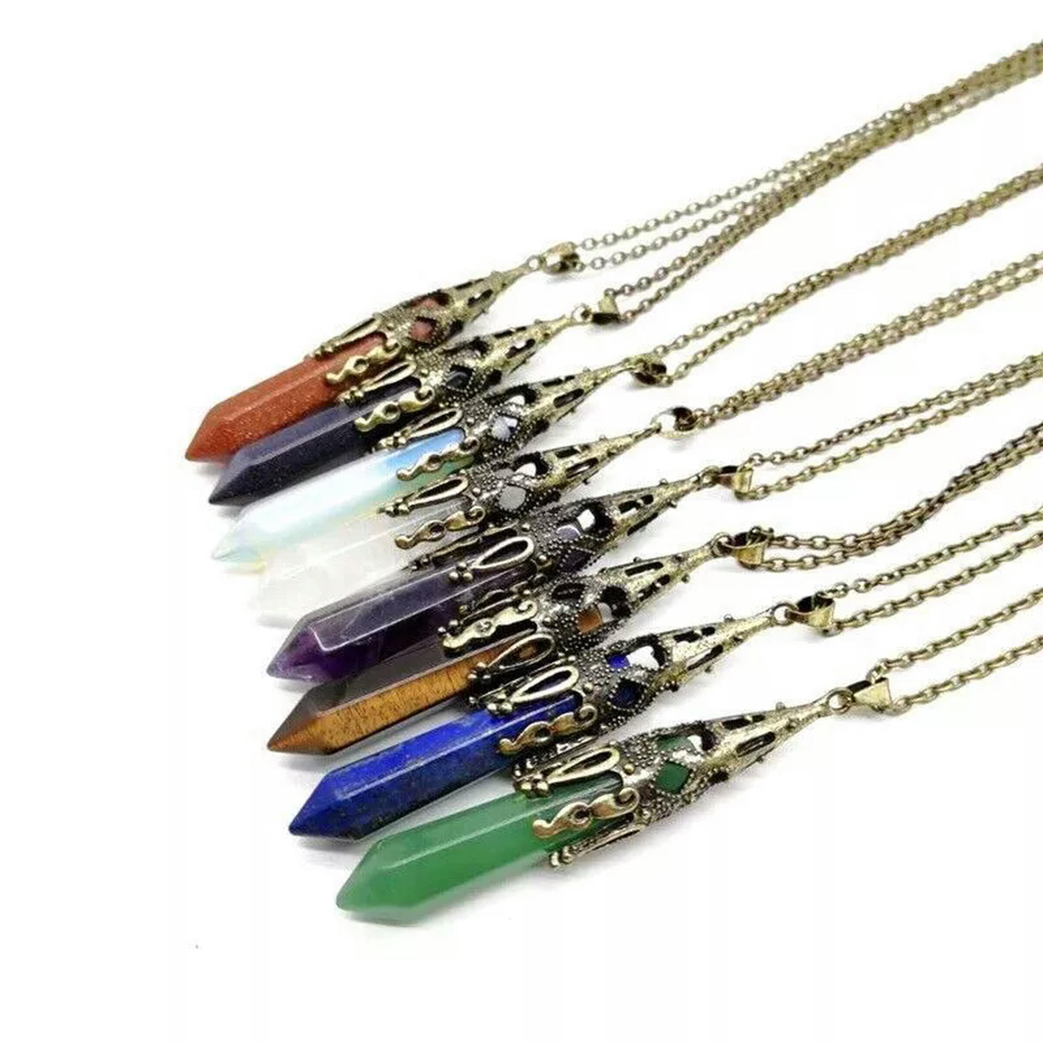 K-KED 8pcs Mixed Stone Magic Pendulum Pendants Tower Chakra Reiki ...