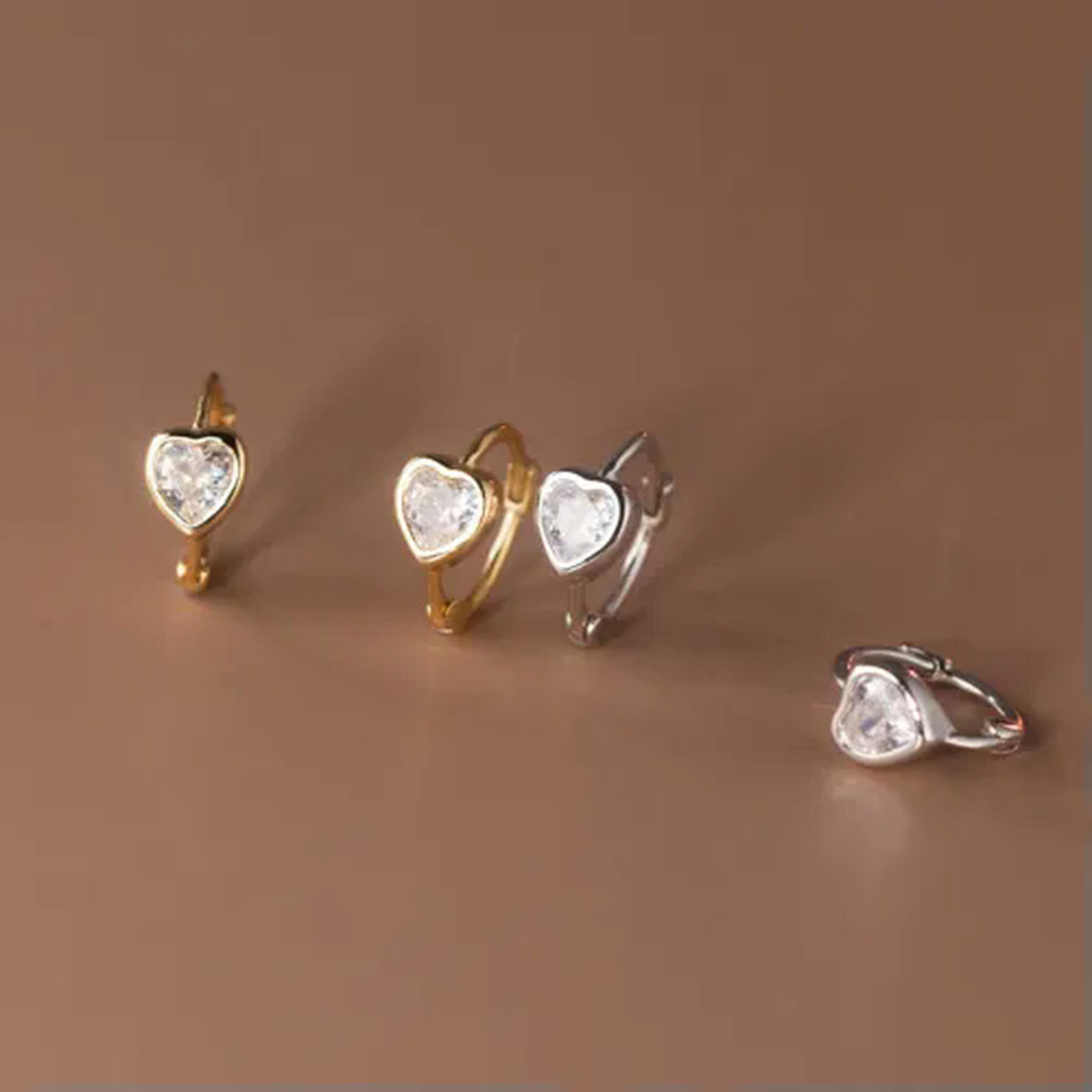 K-KED 925 Real Sterling Silver Lightweight Heart Crystal Huggies ...
