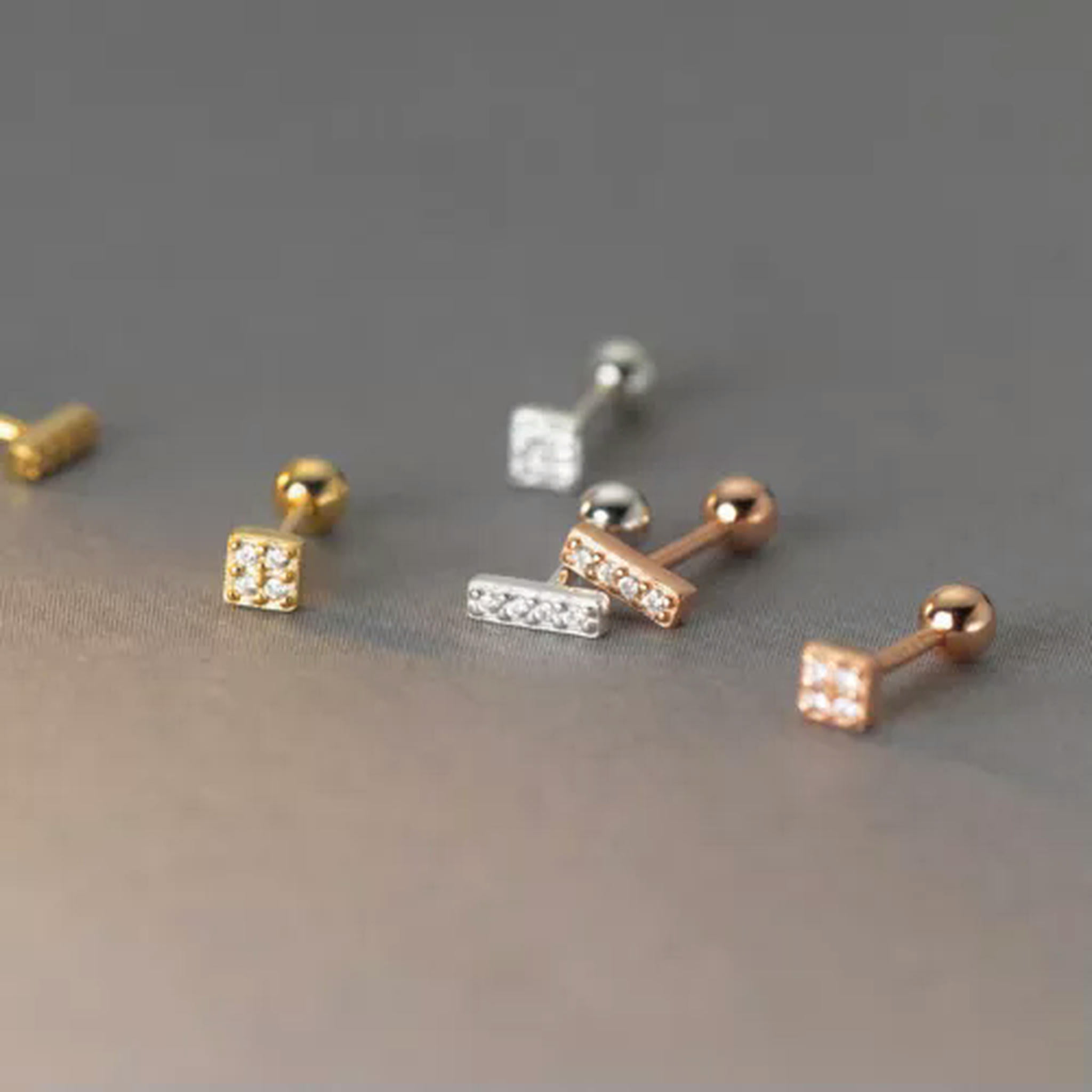 K-KED 925 Real Sterling Silver asymmetrical Stud Earrings Square Studs ...
