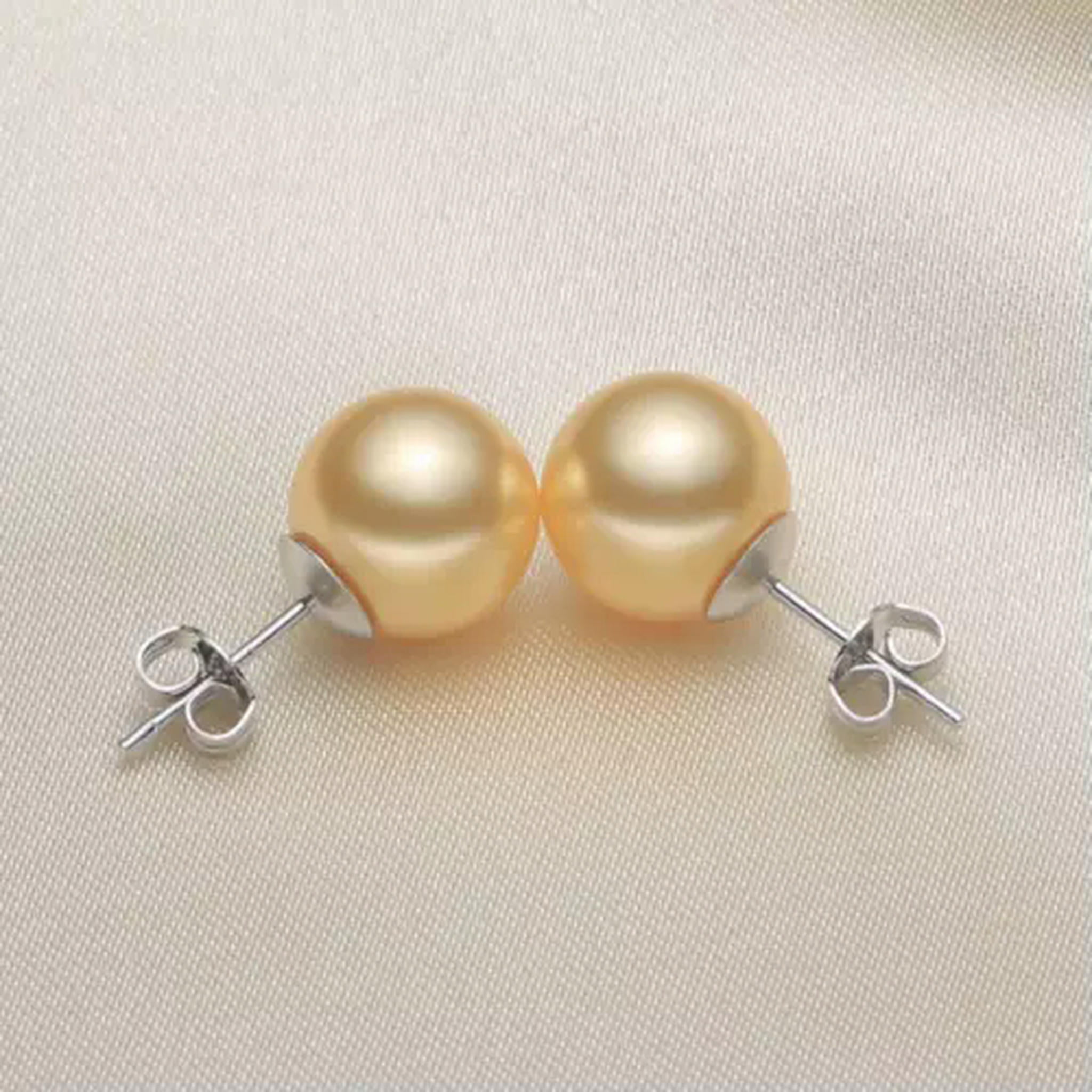 K-KED 925 Silver 8/10/12/14mm Round Natural multicolor Shell Pearl Stud Post Earrings-Gold-8 mm ...