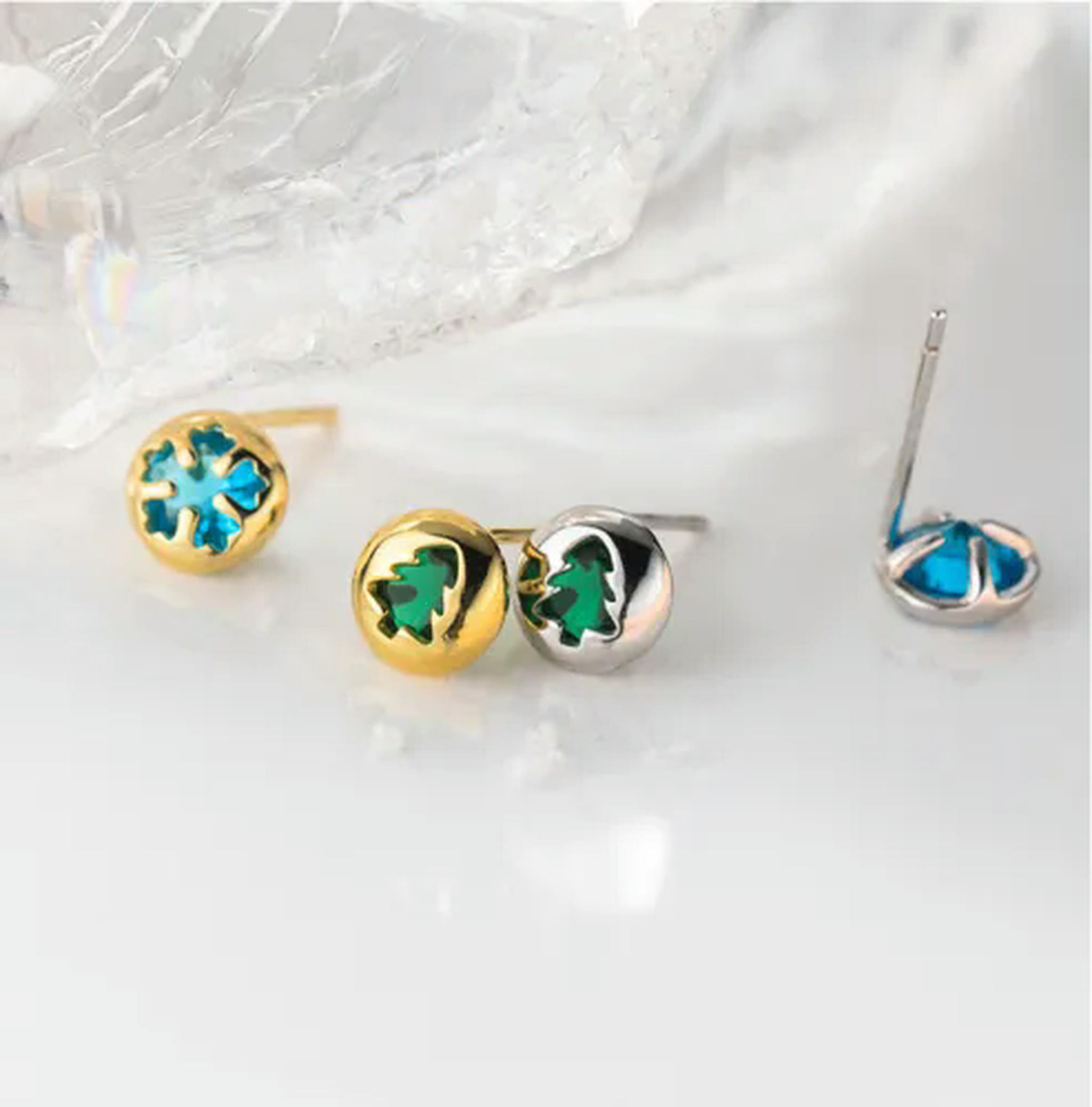 K-KED 925 Sterling Silver Crystal Tree&Snowflake Stud Earrings Christmas Gifts-Gold - Walmart.com