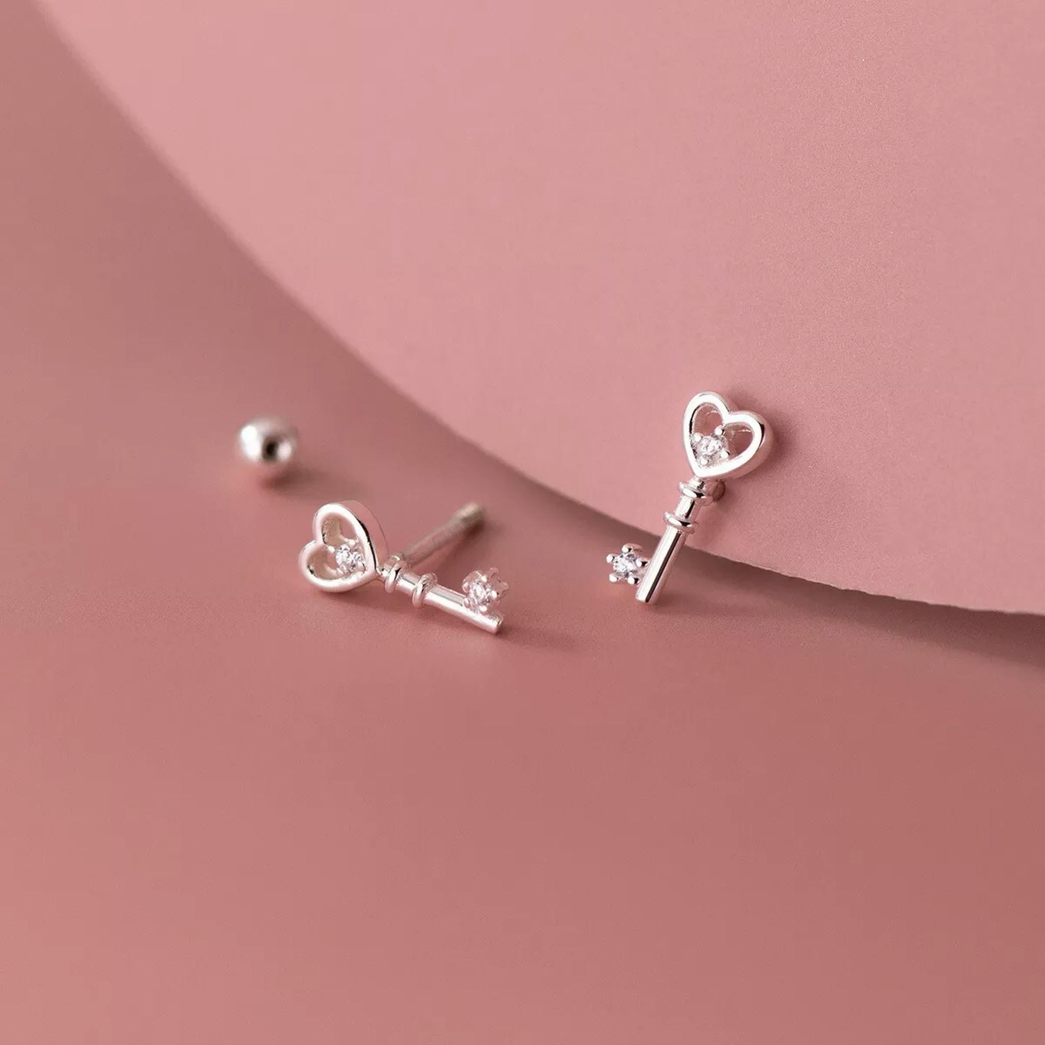 K-KED 925 Sterling Silver Love Heart Key Stud Earrings - Walmart.com