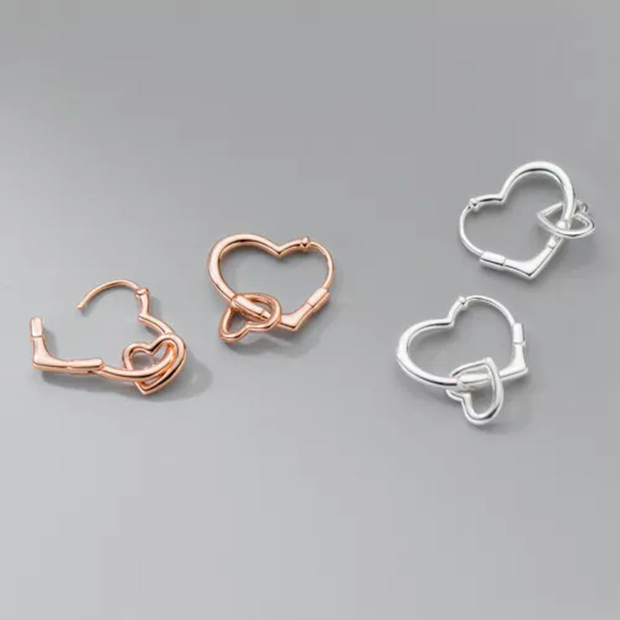 K-KED 925 Sterling Silver Sleeper Dual Heart 8mm Hoop Earrings Hoops ...