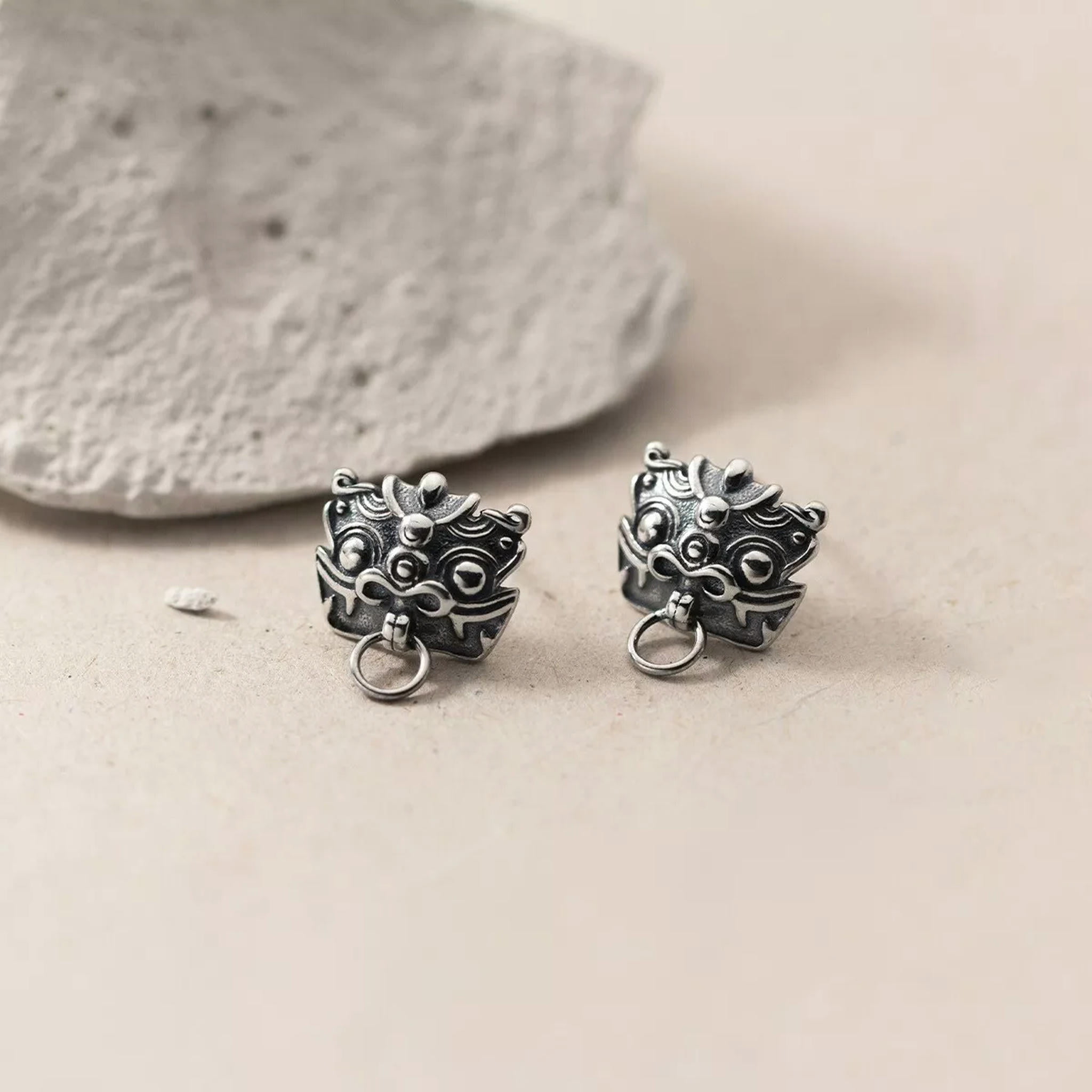 K-KED 925 Sterling Tibet Silver Cute Lion Face Animal Stud Earrings ...