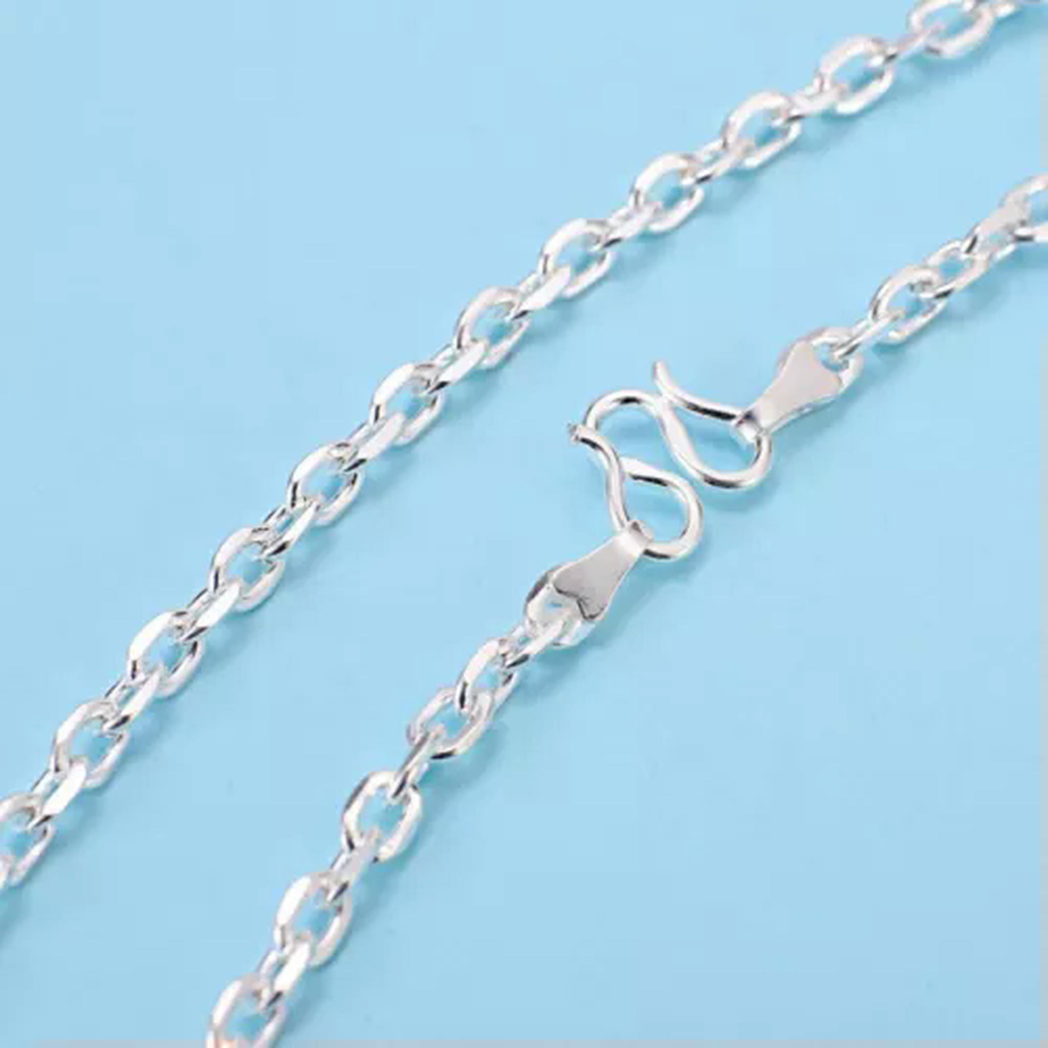 K-KED 990 Pure Silver Necklace Handmade Silver Cuboid Cable Link Chain ...