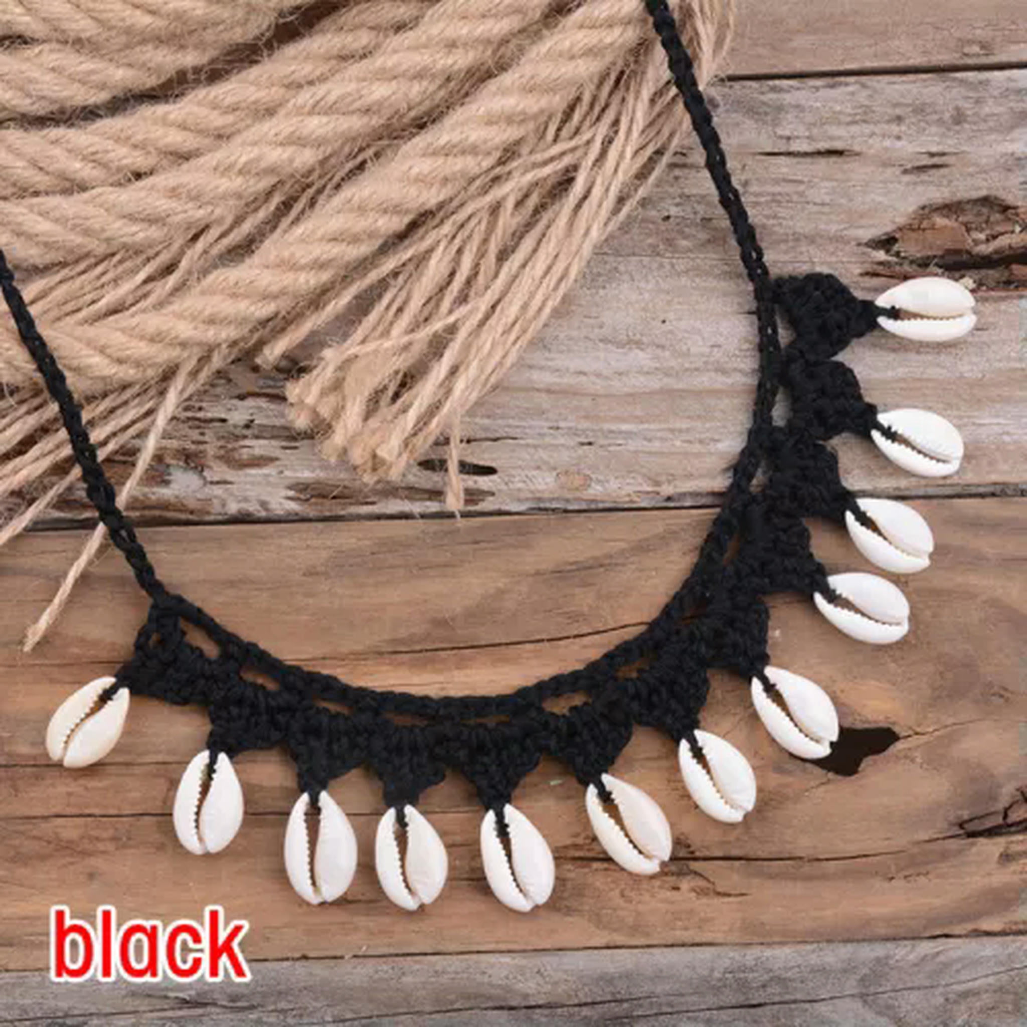 K-KED Adjustable Handmade Rope Natural Sea Shells Beads Beach Choker ...