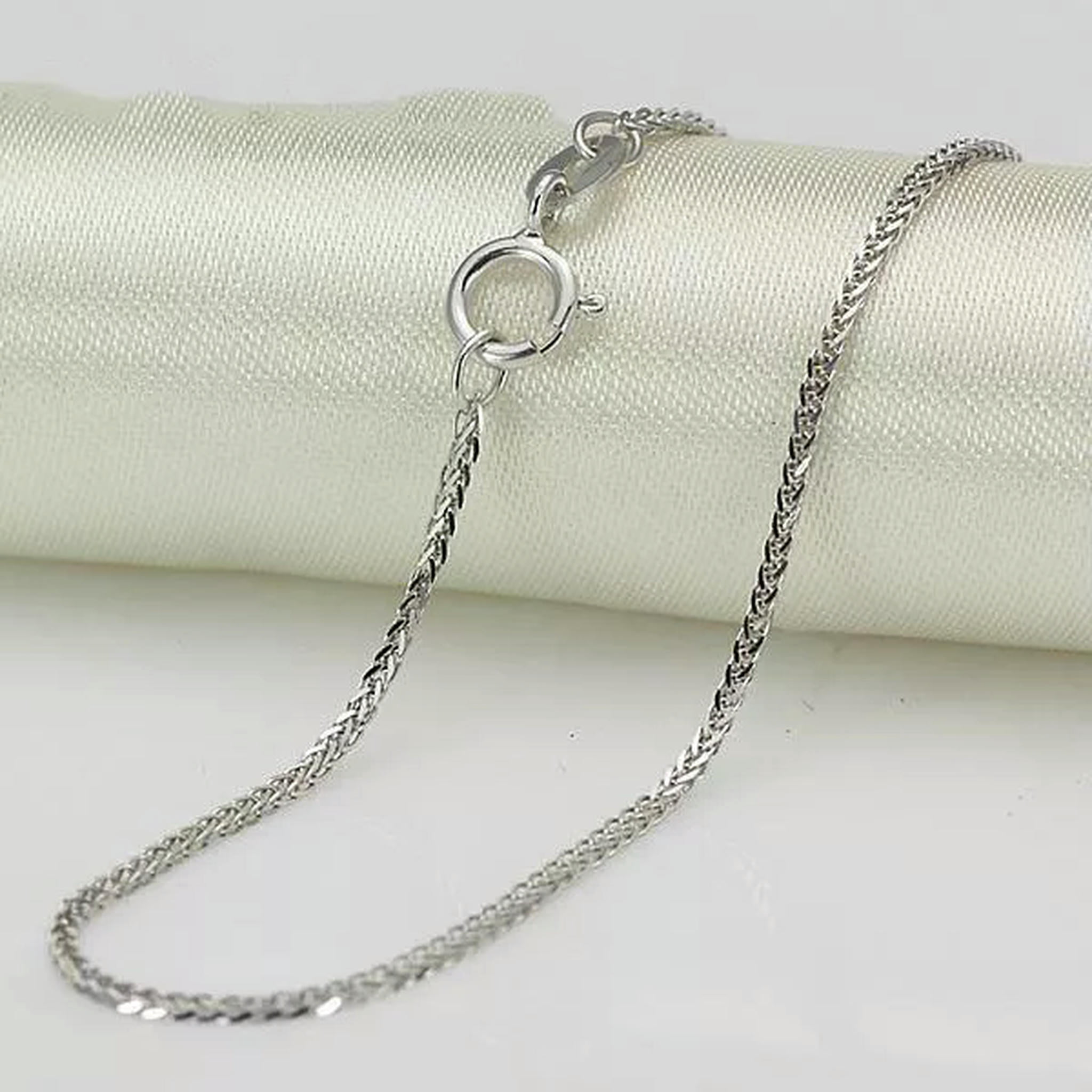 K-KED Au750 Real 18K White Gold Necklace Women 1.2mm Wheat Chain Link ...