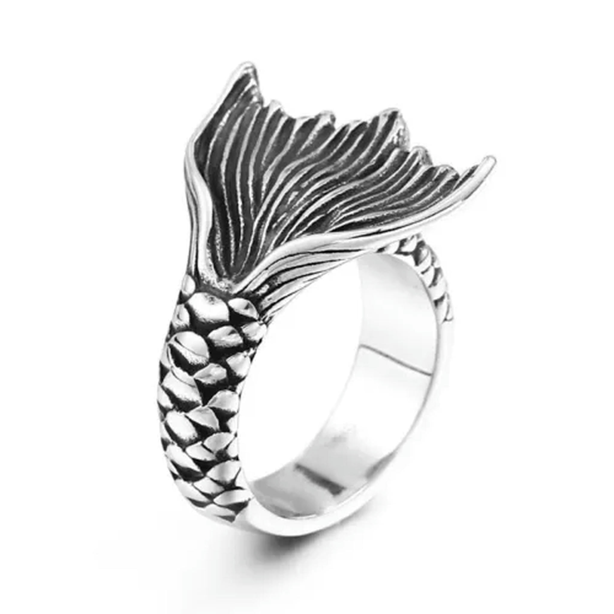 K-KED Big Fish Tail Mermaid's Tail Ring Stainless Steel Vintage Biker ...