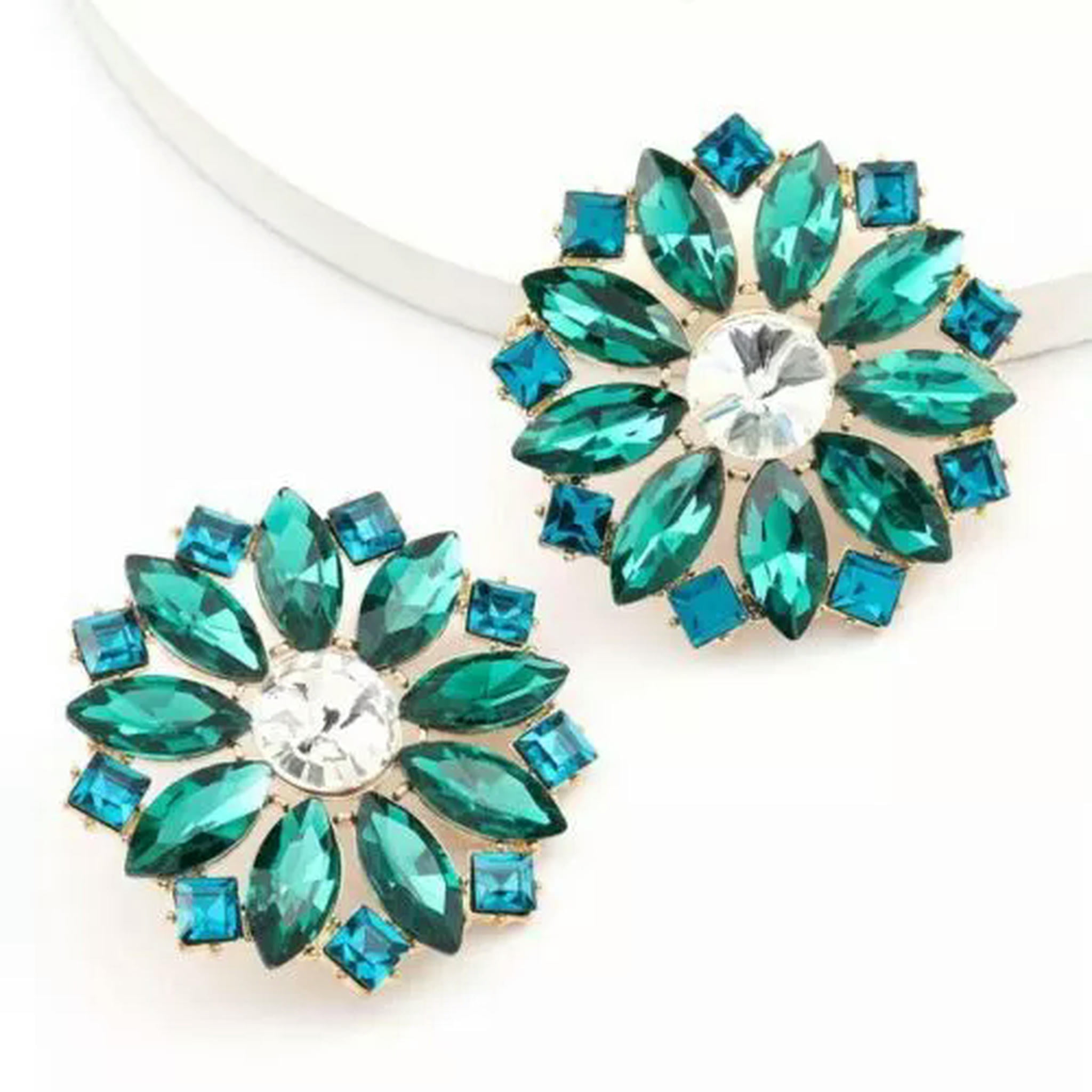K-KED Big Large Crystal Stud Earrings Rhinestone Silver Tone Prom ...