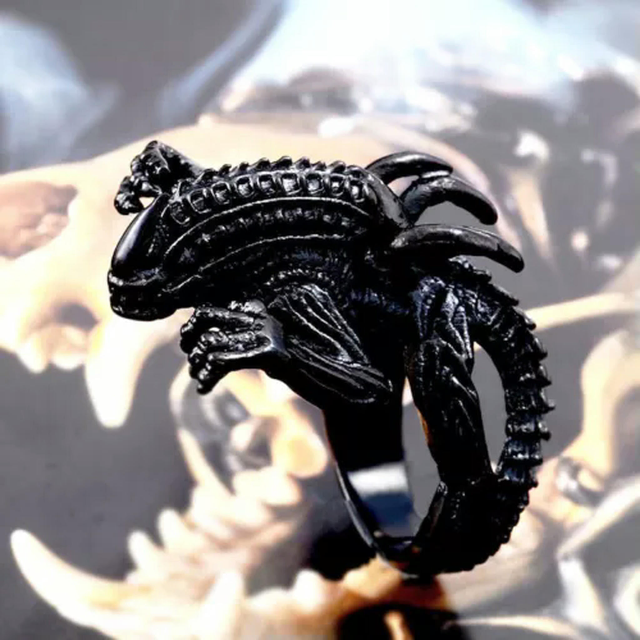 K-KED Black Alien Monster Ring Stainless Steel Lizard Alien Men's ...
