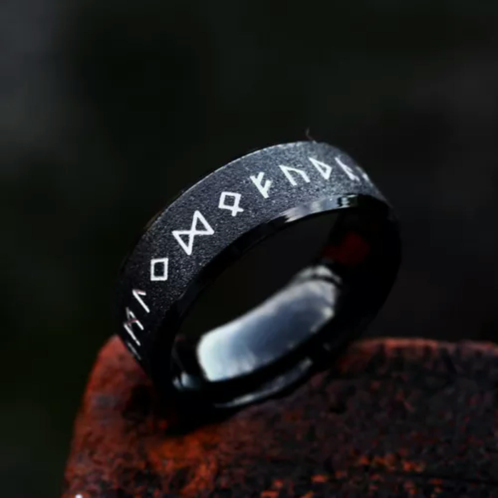 K-KED Black Matt Faced Viking Runes Wedding Bands Stainless Steel ...