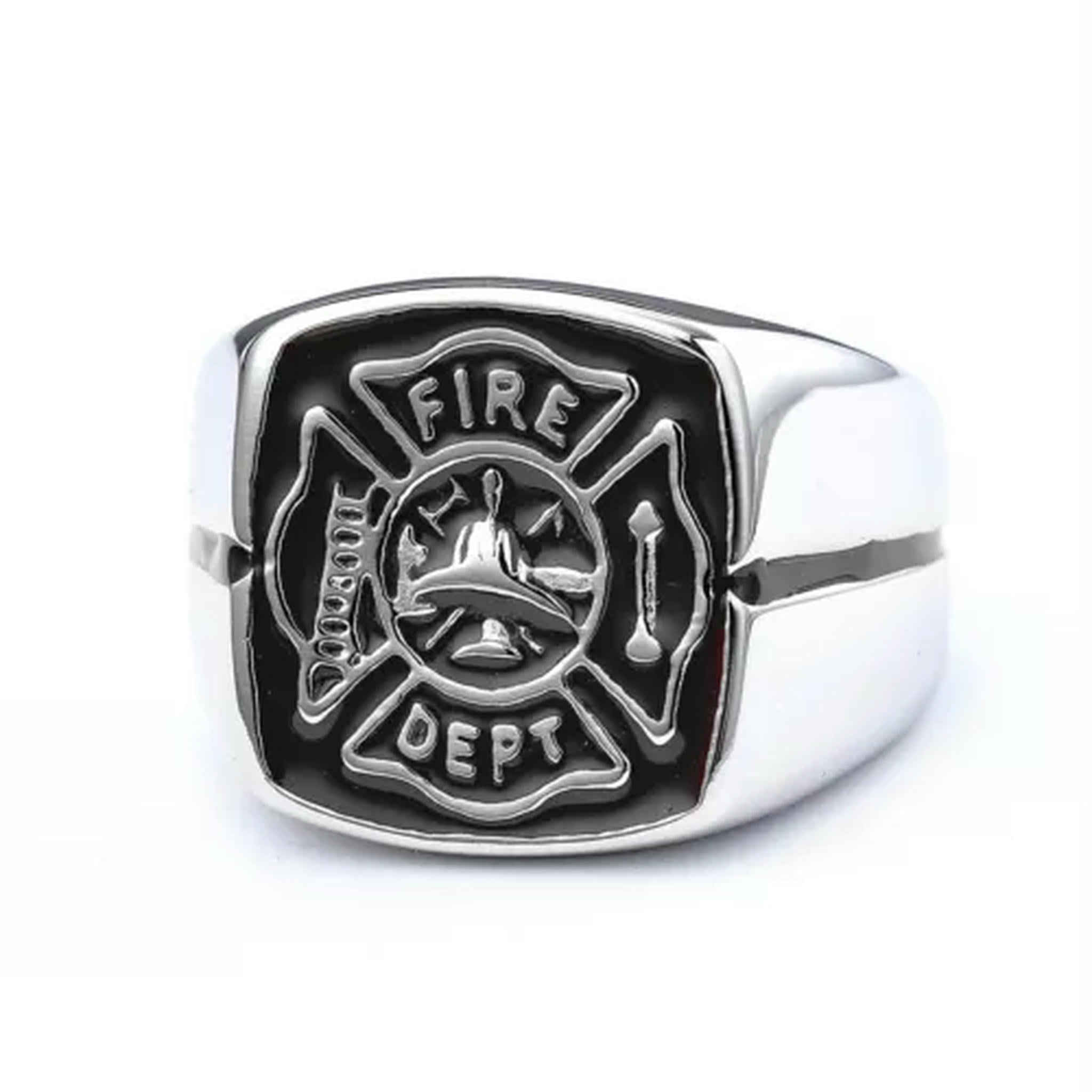 K-KED Black/Red Enamel Fire Department Firefighter Ring Stainless Steel ...