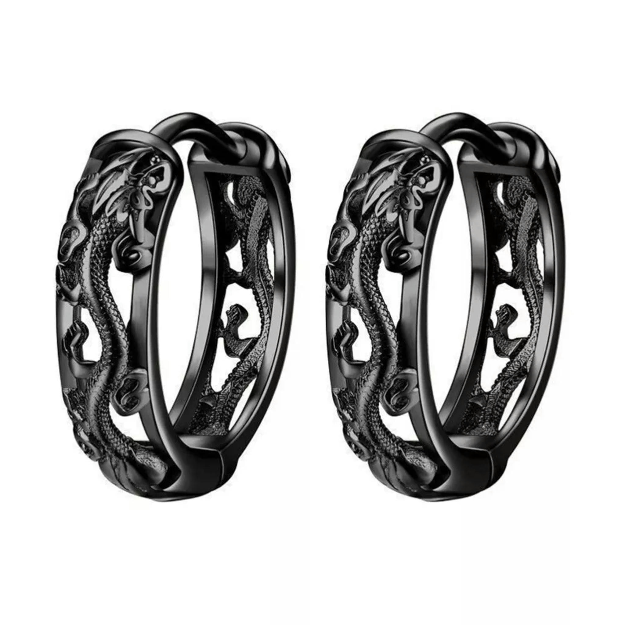 K-KED Black Silver Dragon Earrings Man Argollas Para Hombre Oreja Mens ...
