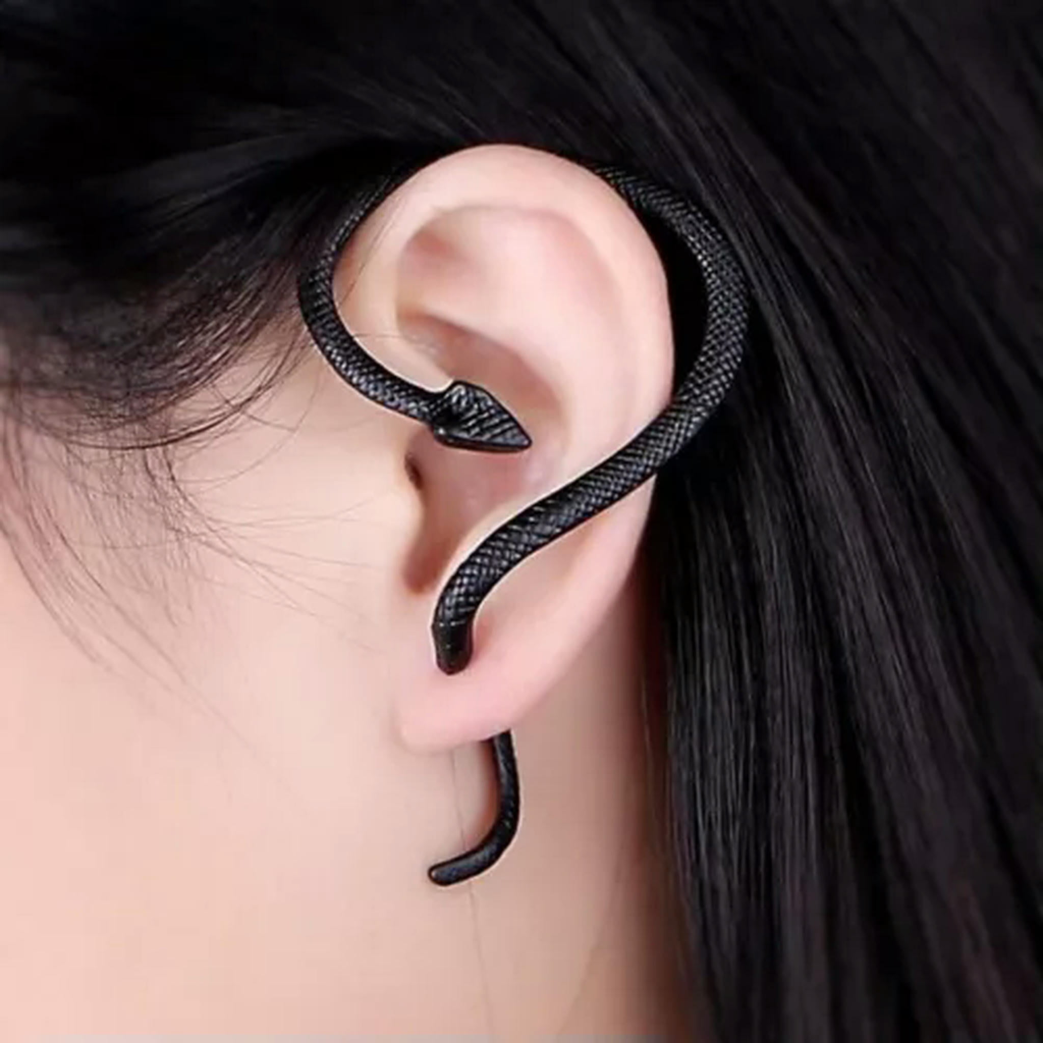 K-KED Black Snake Ear Stud Cuff Wrap Earring - Fashion Gothic Punk Wind ...