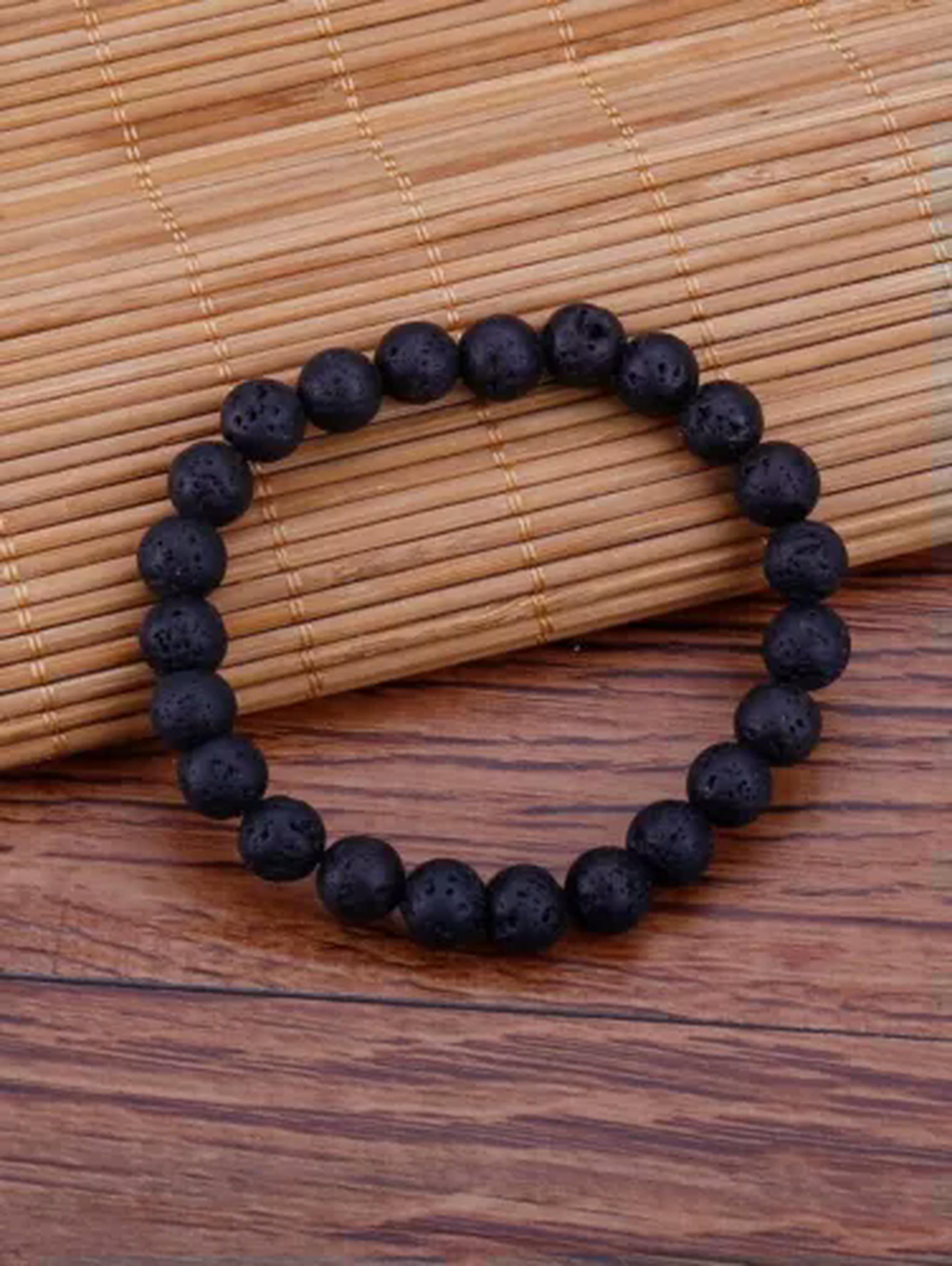 K-KED Black Volcanic Rock Lava Beaded Bracelet Men Women Natural Stone ...