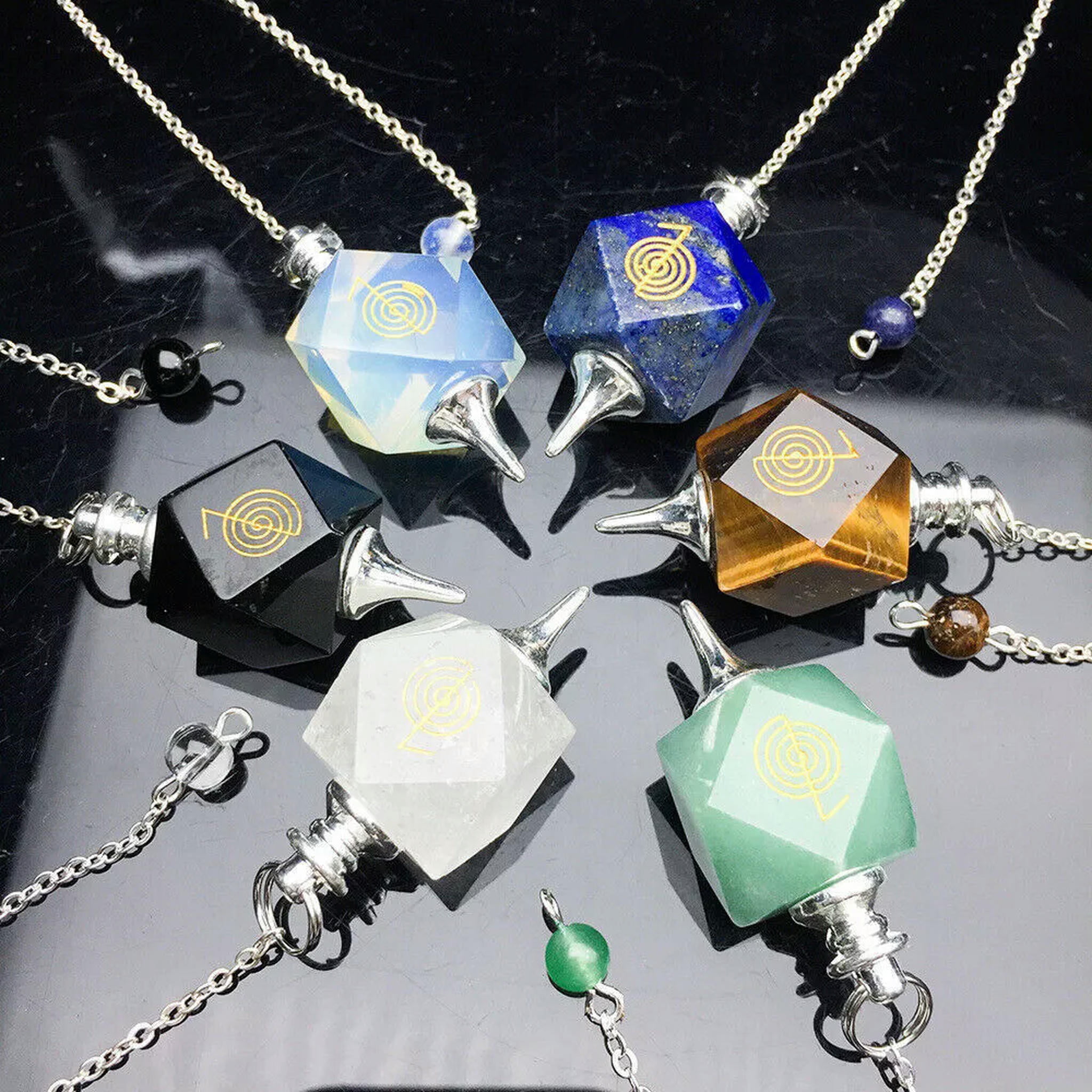 K-KED Bulk 5 Pcs Natural 7 Chakra Gemstone Dowsing Pendulums Runes ...