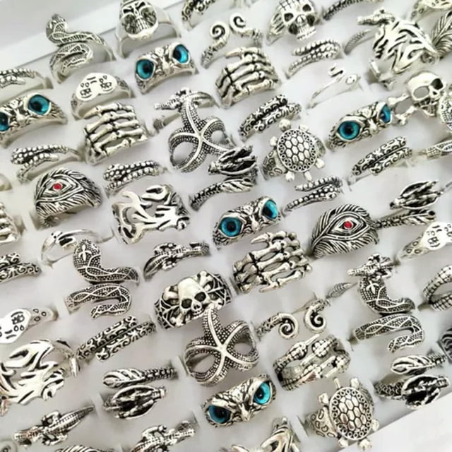 K-KED Bulk lot 50pcs Antique Silver Animal Skull Snake Claw Owl Punk ...