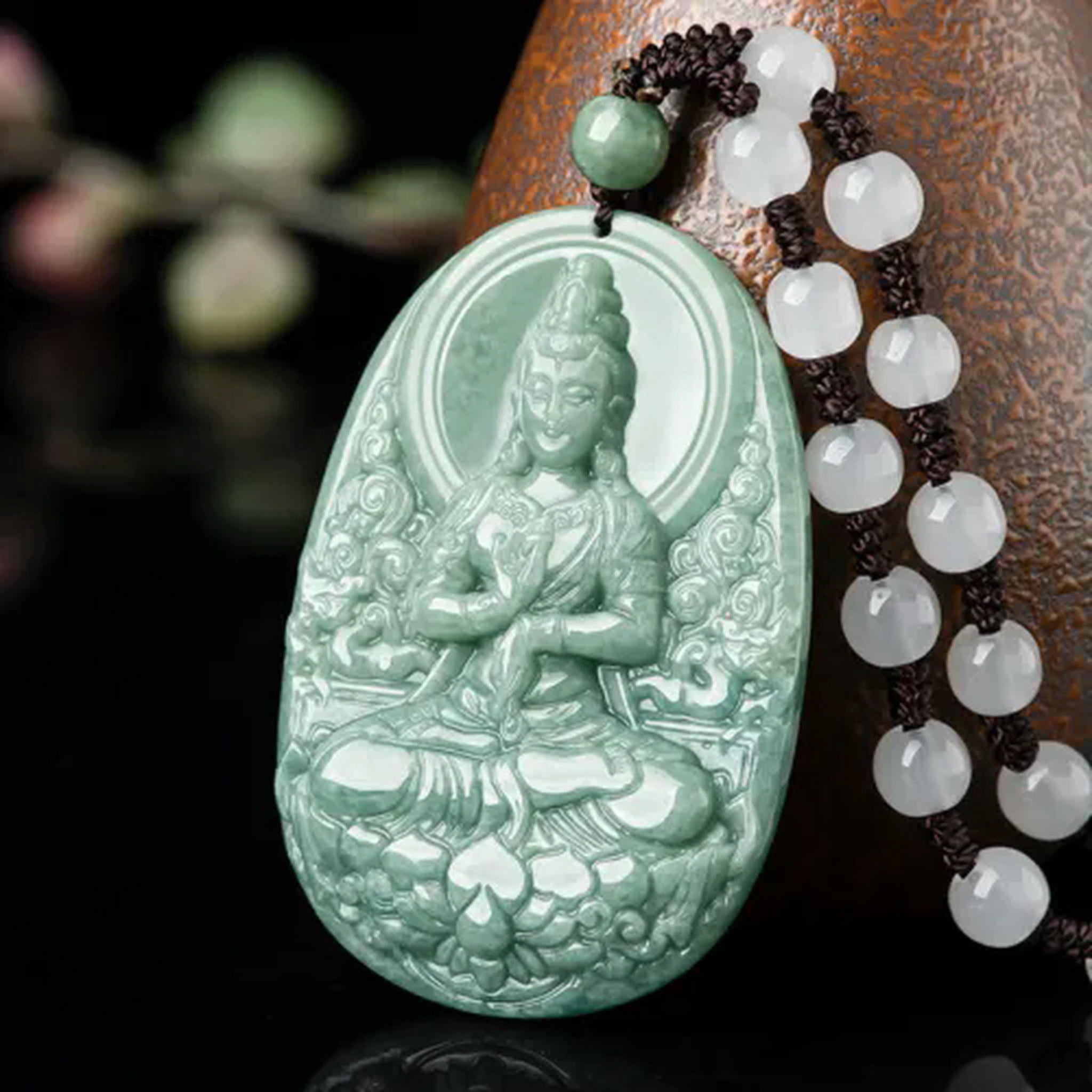 K-KED Burmese Jade Guanyin Pendant Natural Emerald Green Delicate ...