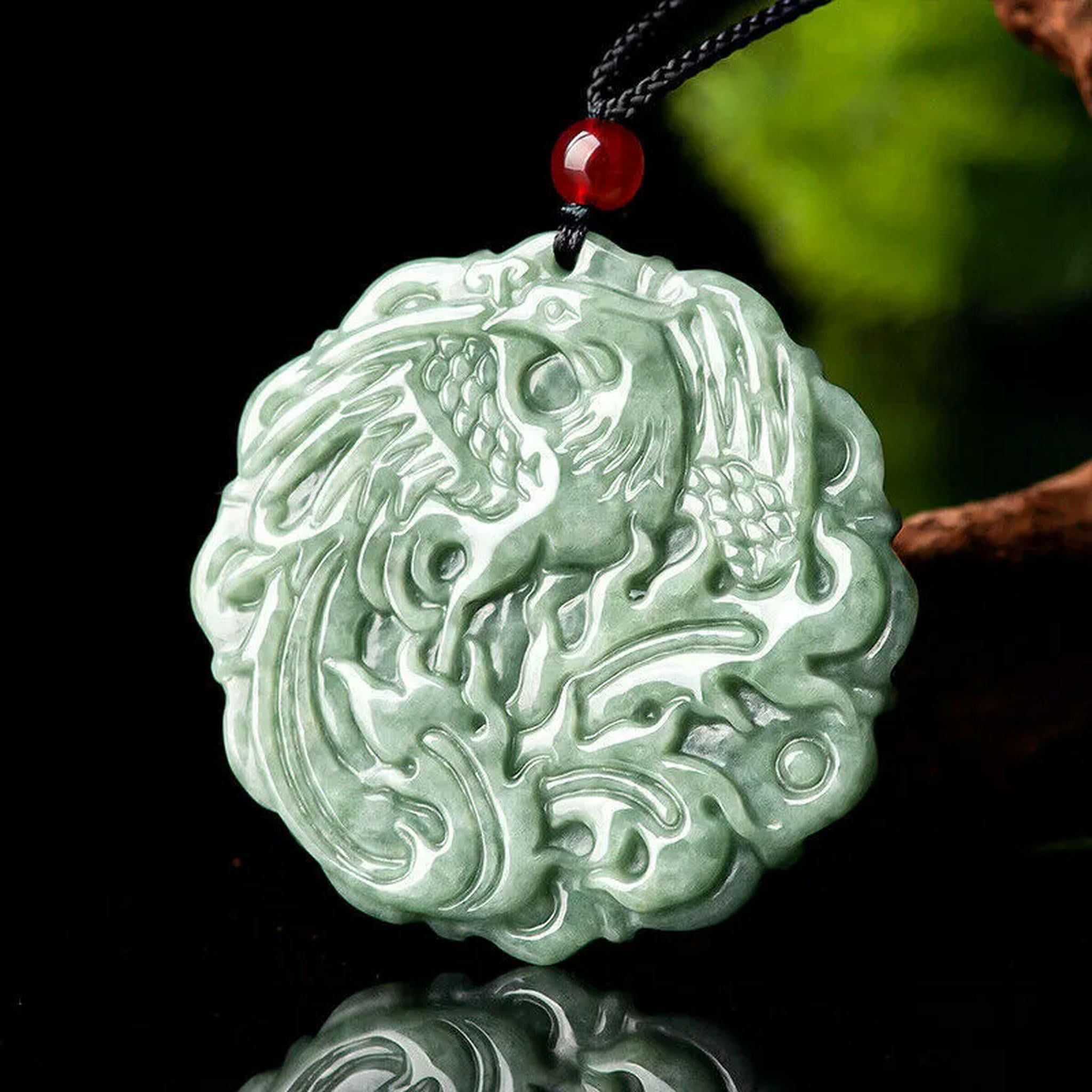 K-KED Burmese Jade Phoenix Pendant Natural Green Necklace Man Amulets ...