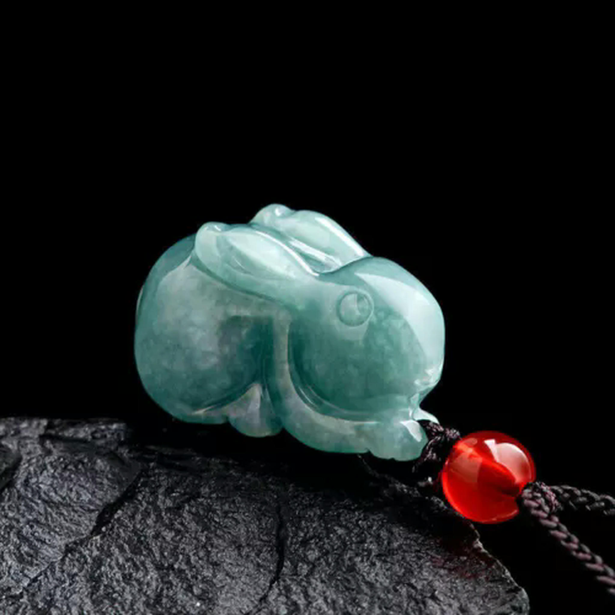 K-KED Burmese Jade Rabbit Pendant Necklace Blue Fashion Stone Jadeite ...