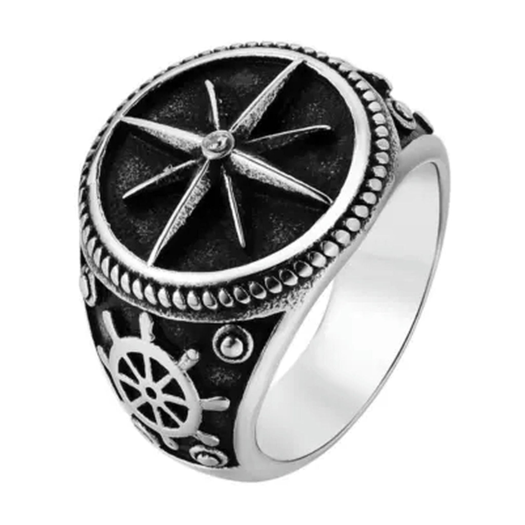 K-KED Center CZ Inlay Guiding Compass Star Ring Stainless Steel Vintage ...