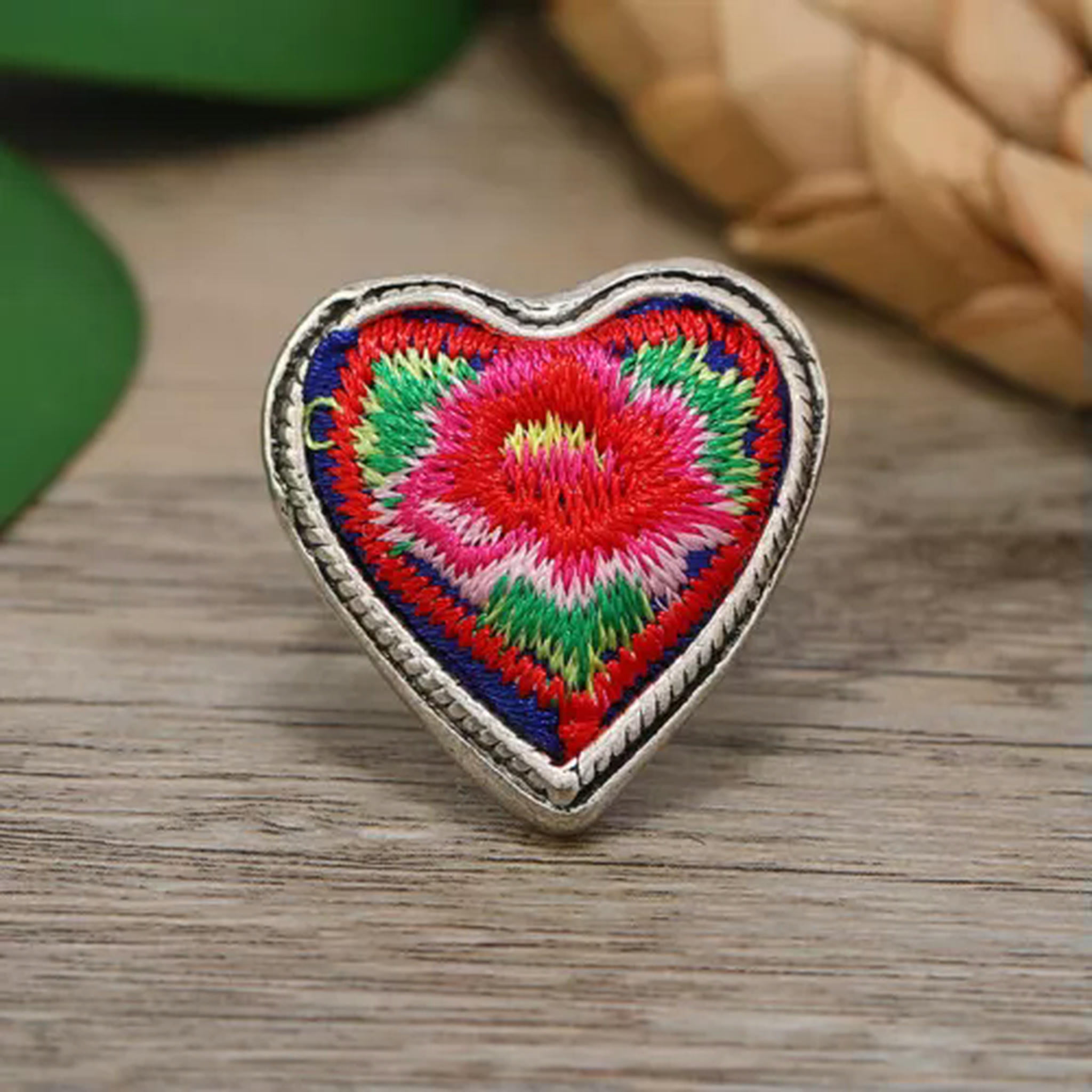 K-KED Chinese Ethnic Handmade Tibetan Silver Silk Embroidery Ring ...