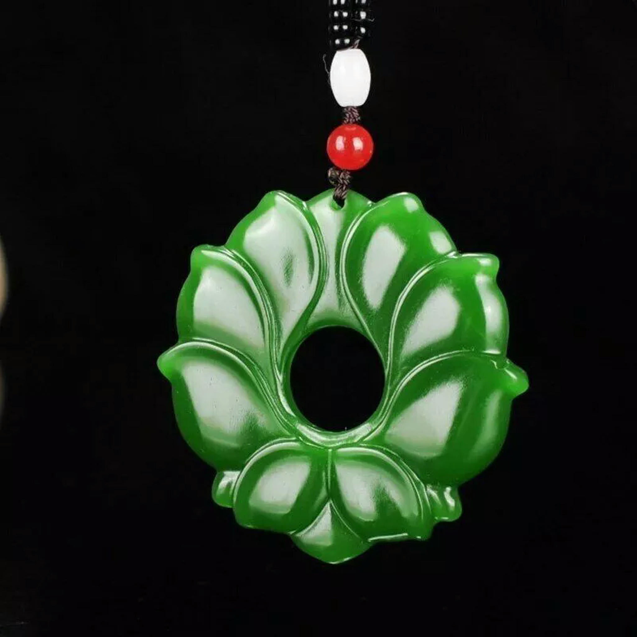 K-KED Chinese Traditional Green Jade Lotus flower Pendant Lucky Charms ...