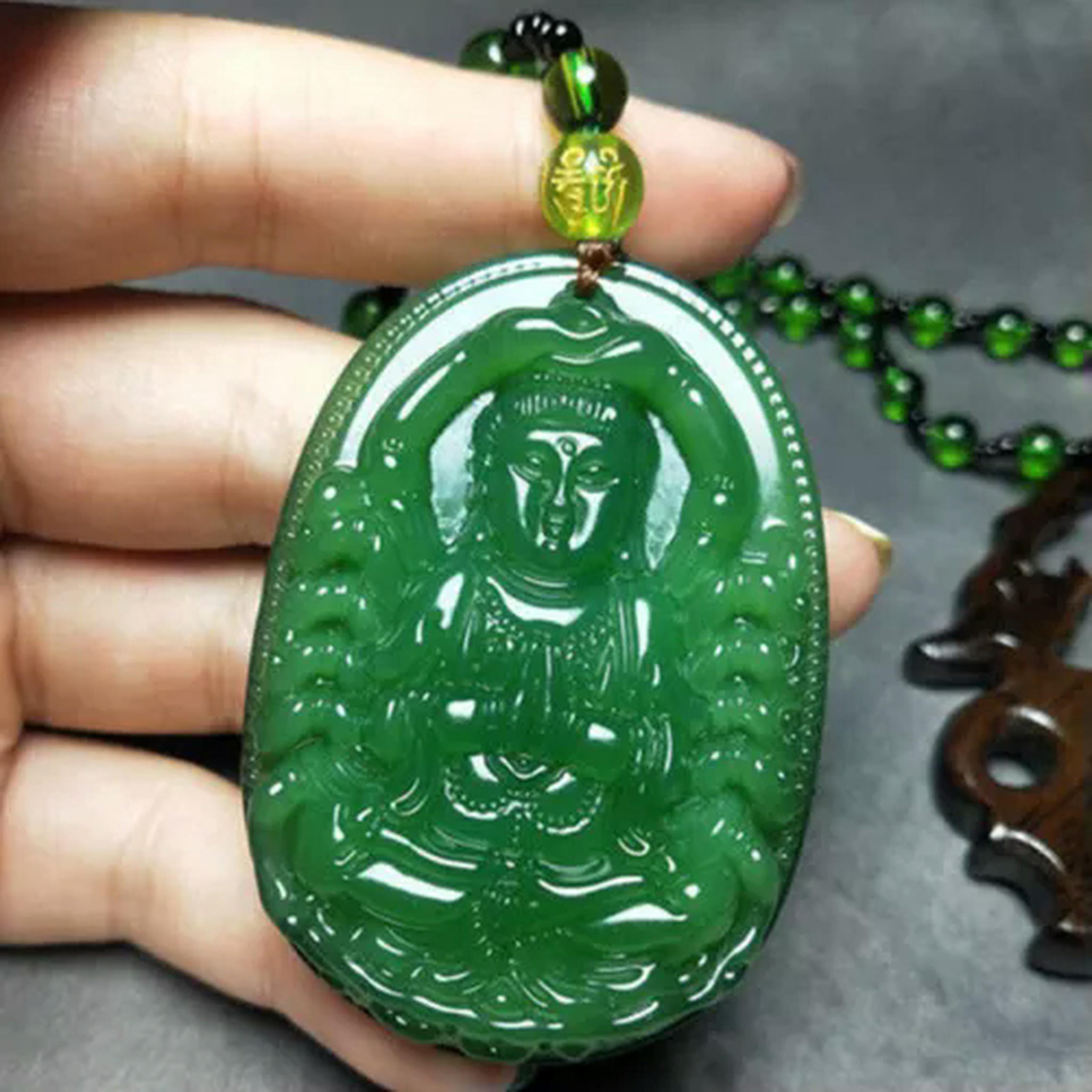 K-KED Classic Natural Chinese Agate Pendant Jade Necklace Blessing ...