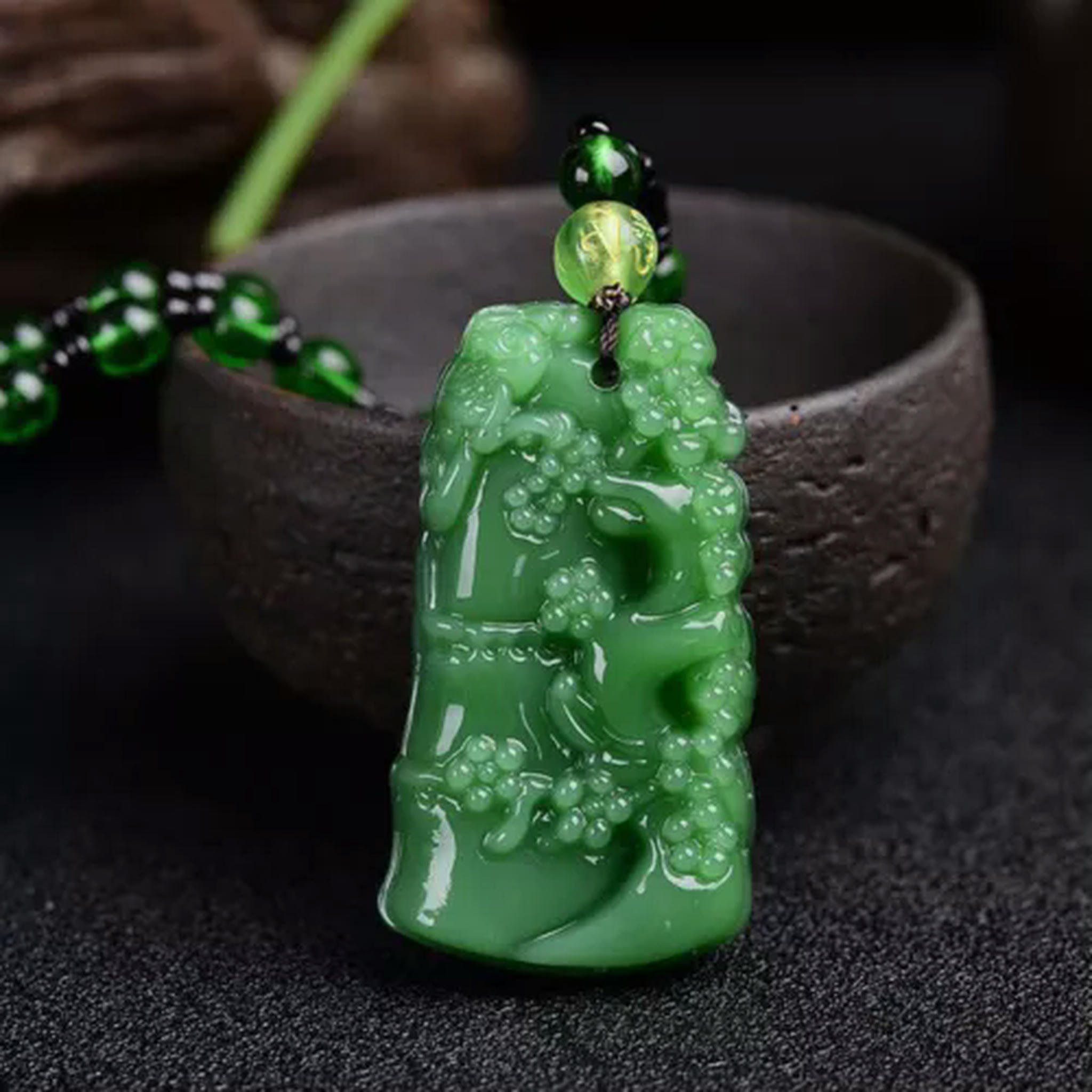 K-KED Classic Natural Chinese Agate Pendant Jade Necklace Blessing ...