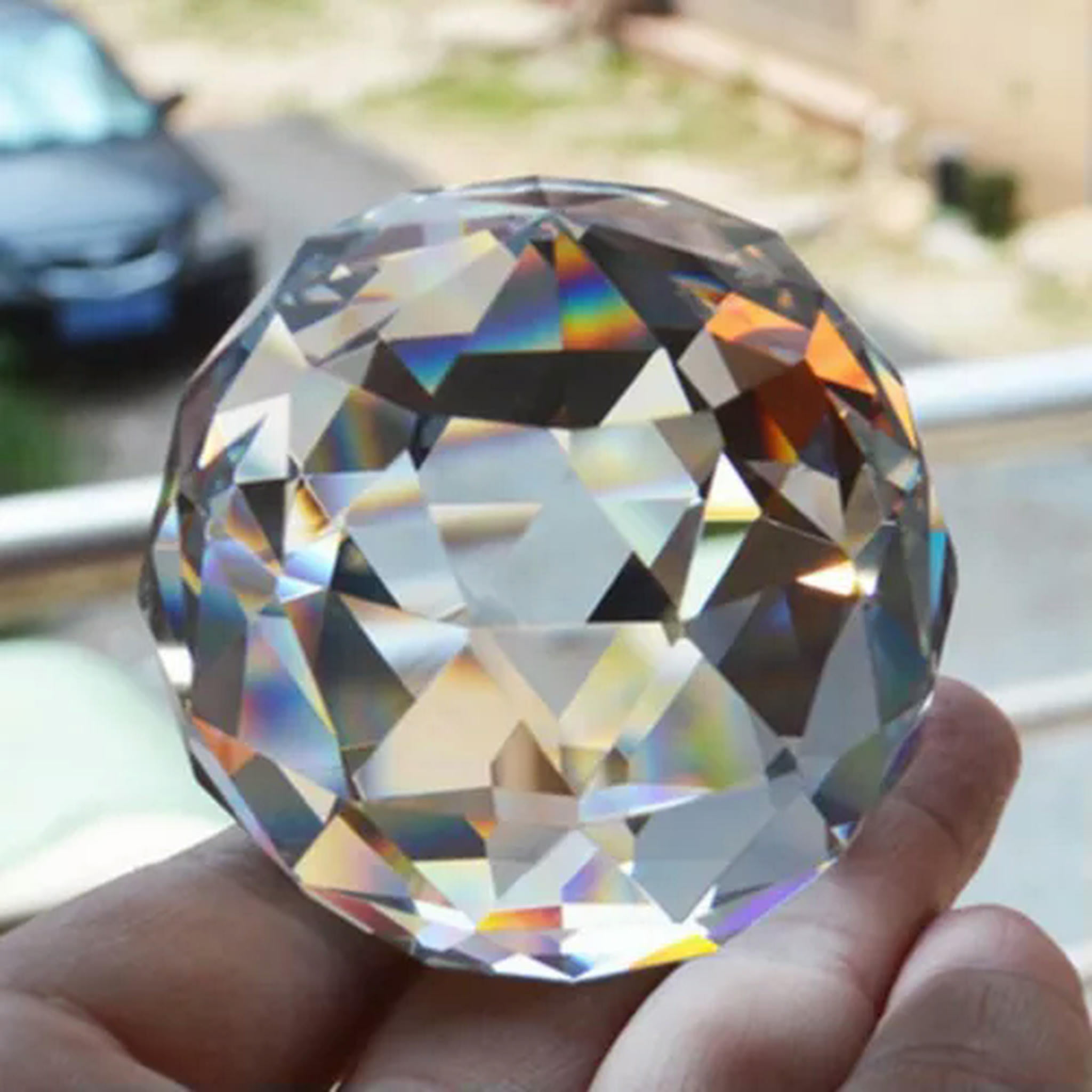 K-KED Clear Crystal Sphere 60mm Faceted Gazing Ball Prisms Suncatcher ...