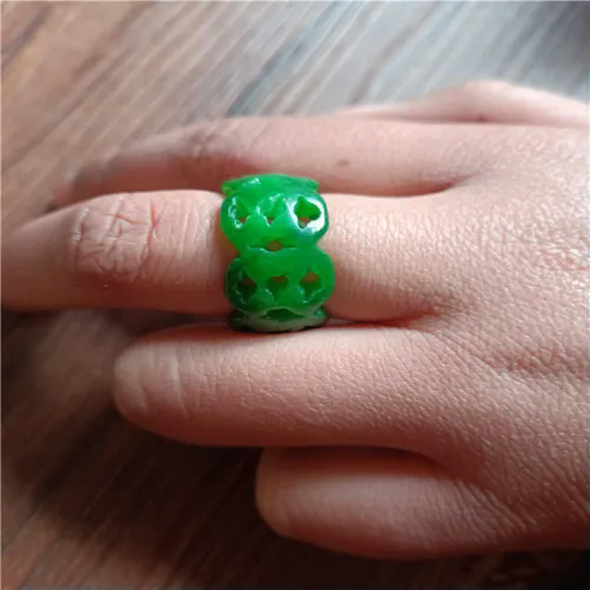 K-KED Collect Emerald Hollowed Out Carved Jade Rings for Men and Women ...